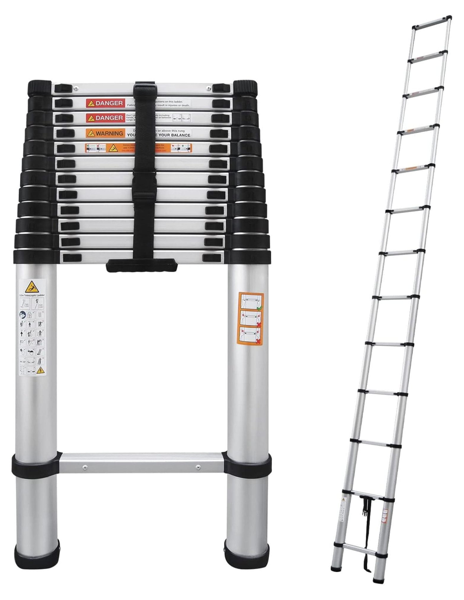 12.5ft Telescoping Ladder Heavy Duty Aluminum Extension Ladder, 330lbs ...