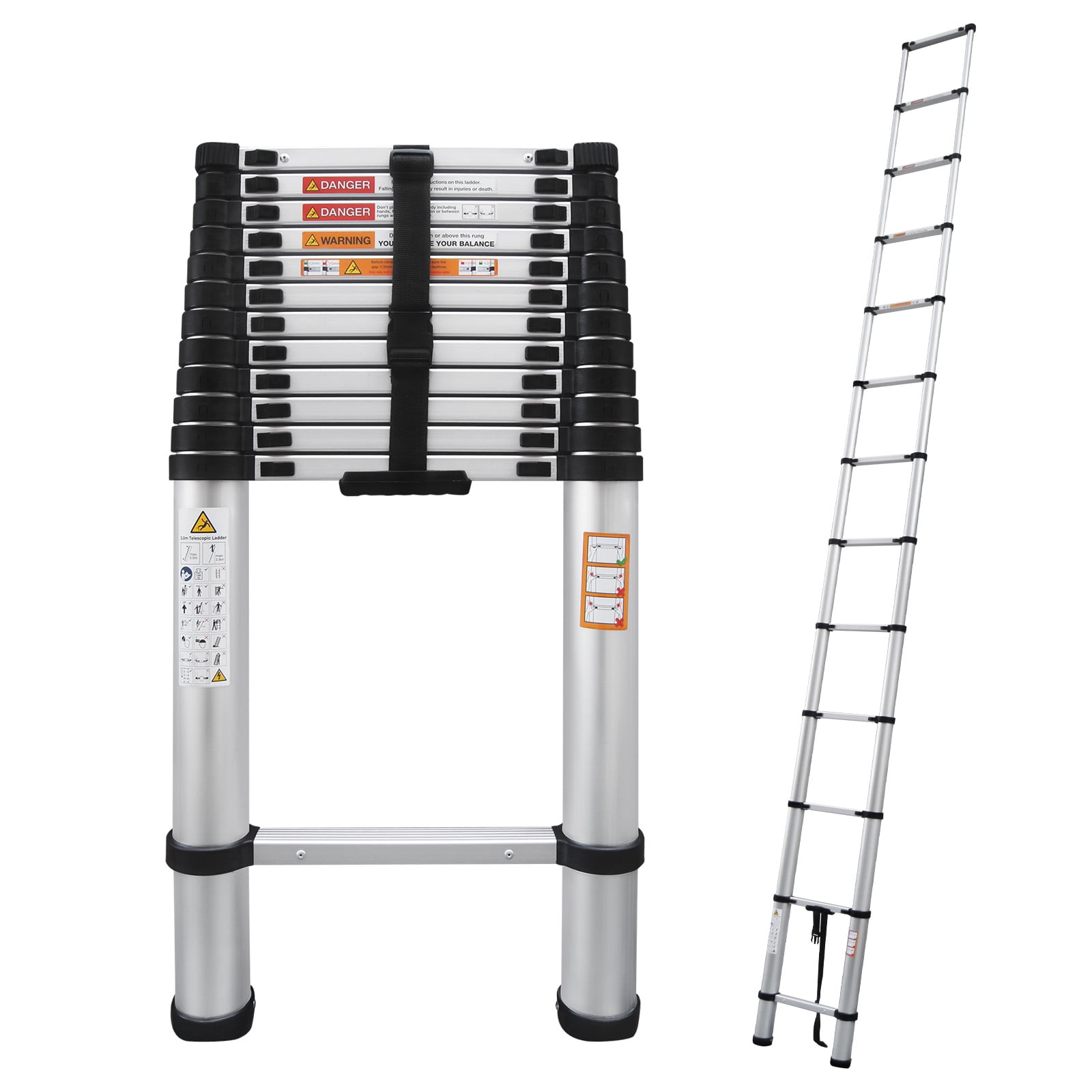 12.5ft Telescoping Ladder Heavy Duty Aluminum Extension Ladder, 330lbs ...