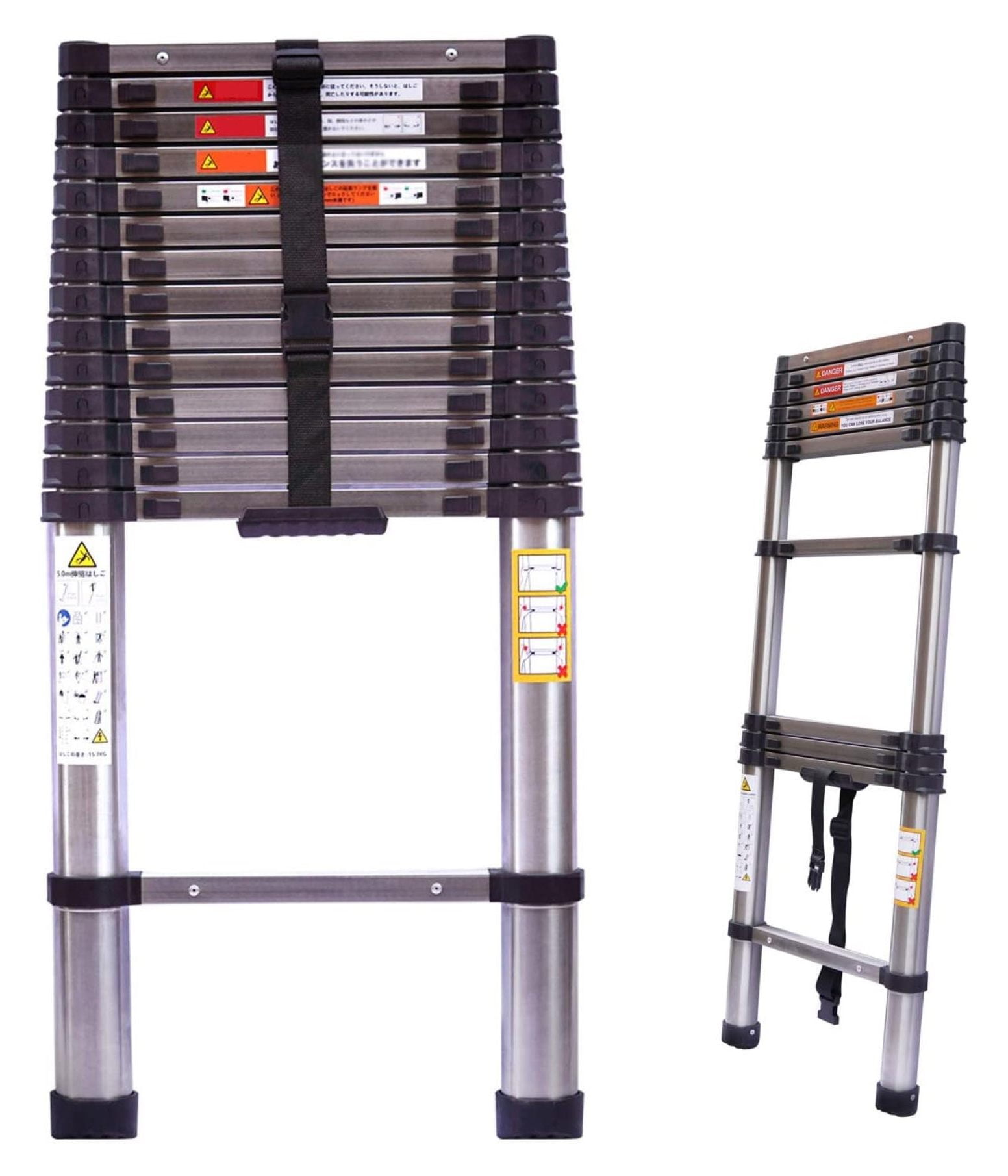 12.5ft Telescoping Ladder Stainless Steel Heavy Duty 330lbs Max Load ...