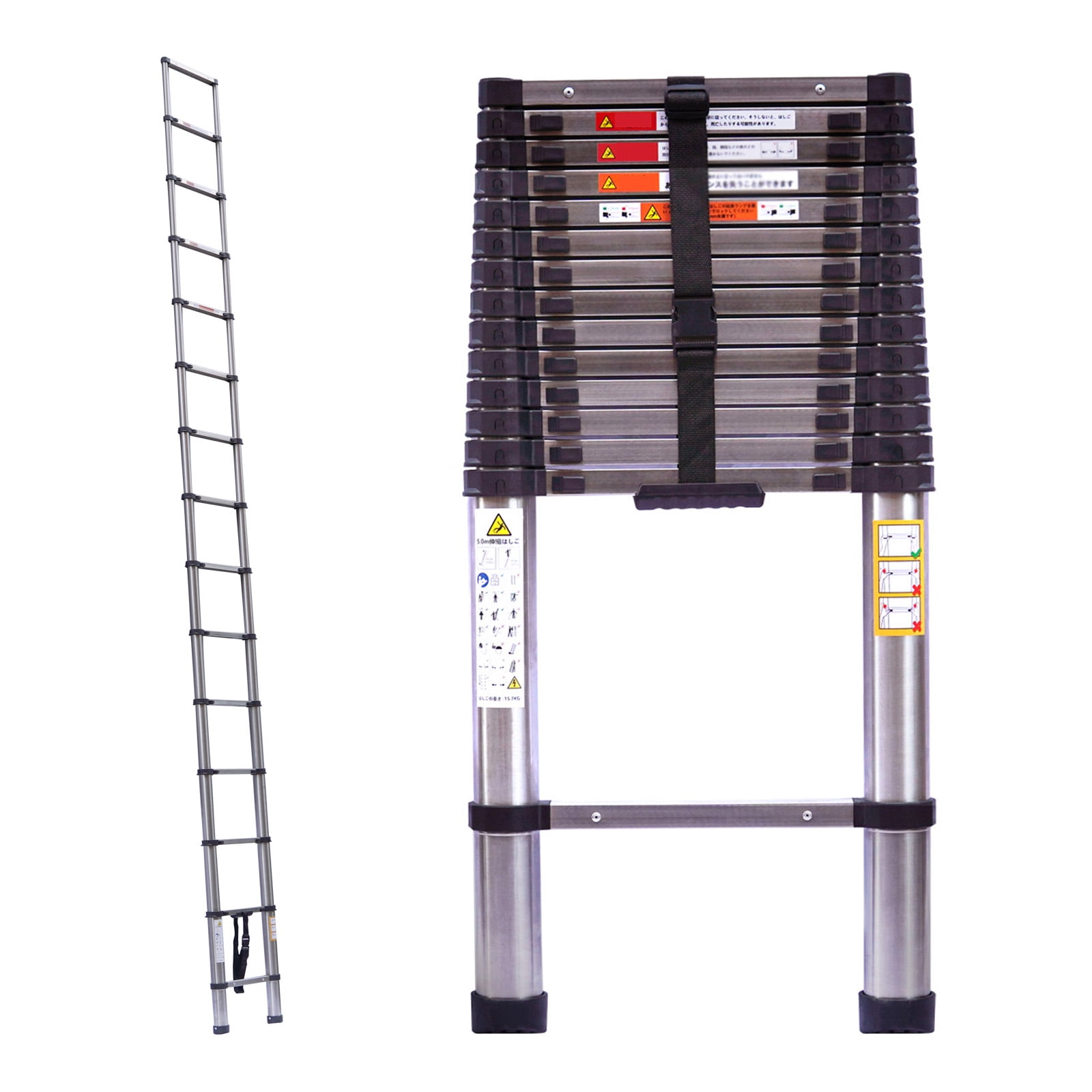 12.5ft Telescoping Ladder Stainless Steel Heavy Duty Folding Home RV ...