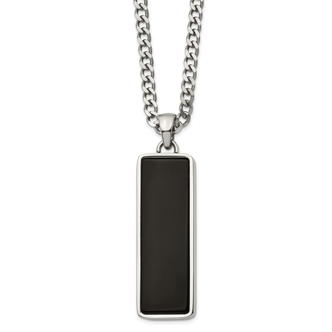 12.5mm Stainless Steel Polished With Black Onyx Inlay Rectangel Pendant ...