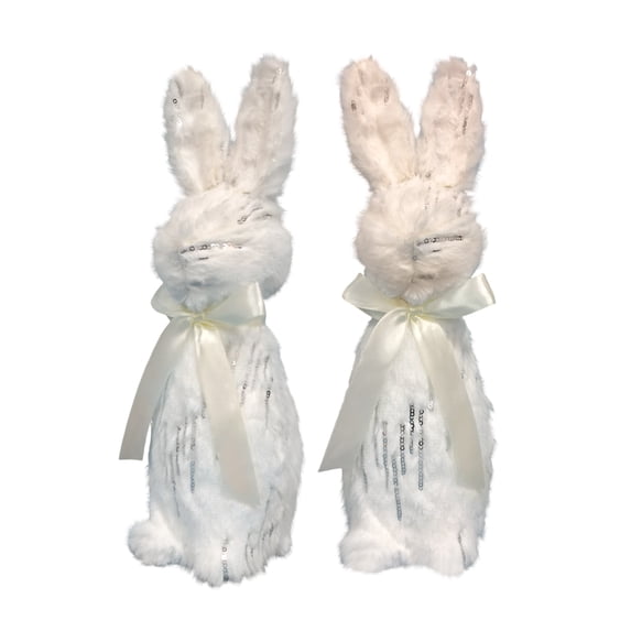 12.6" Easter Long Fur Bunny Figurine, Gradient Color Plush Rabbit with ...