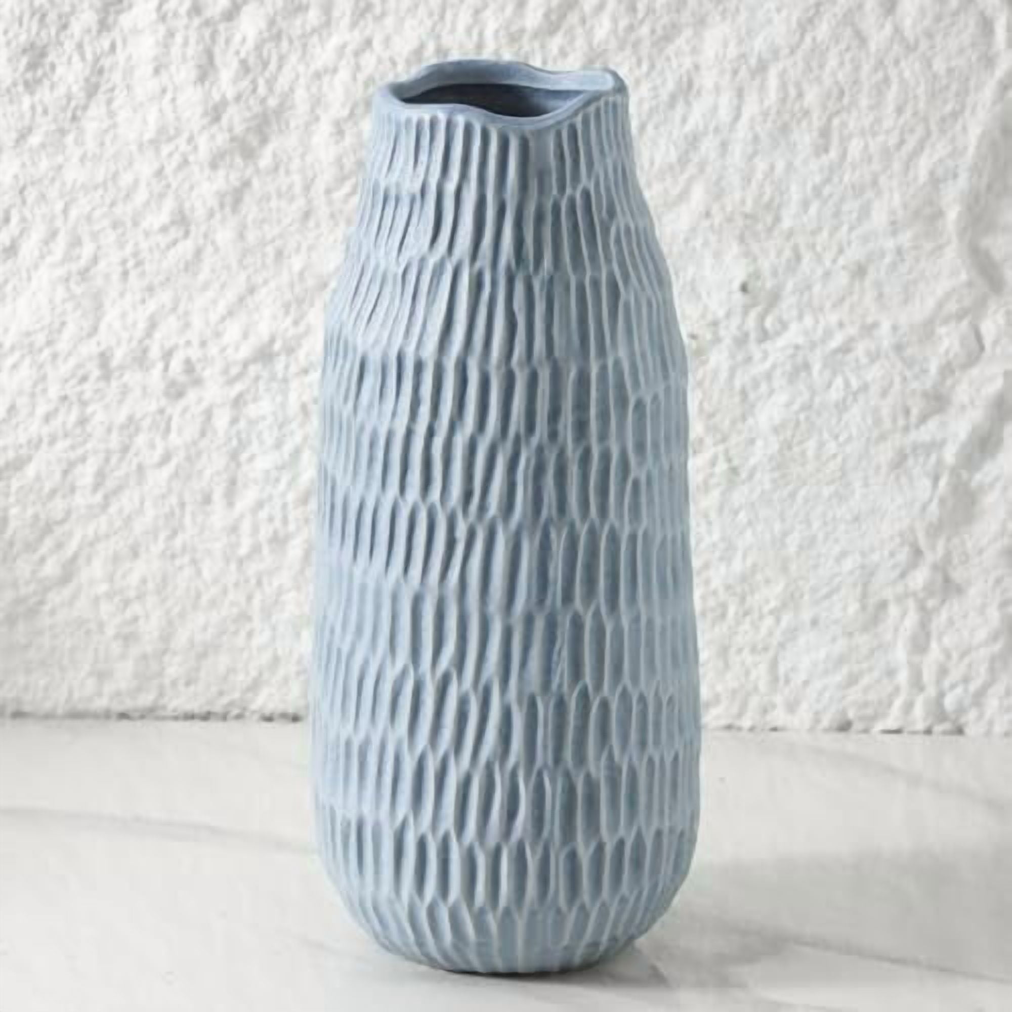 12.6 Inch Mat Blue Modern Handmade Ceramic Vase, Rustic Farmhouse ...
