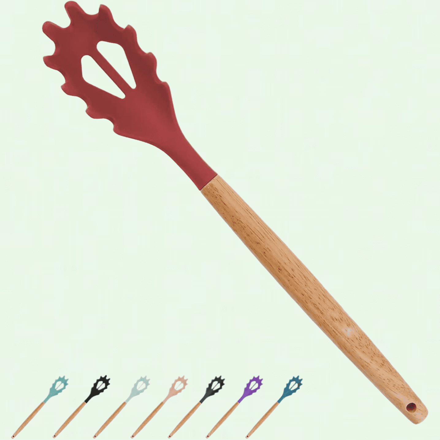 12.6 Inch Silicone Spaghetti Spoon with Wooden Handle, BPA-Free Noodle ...