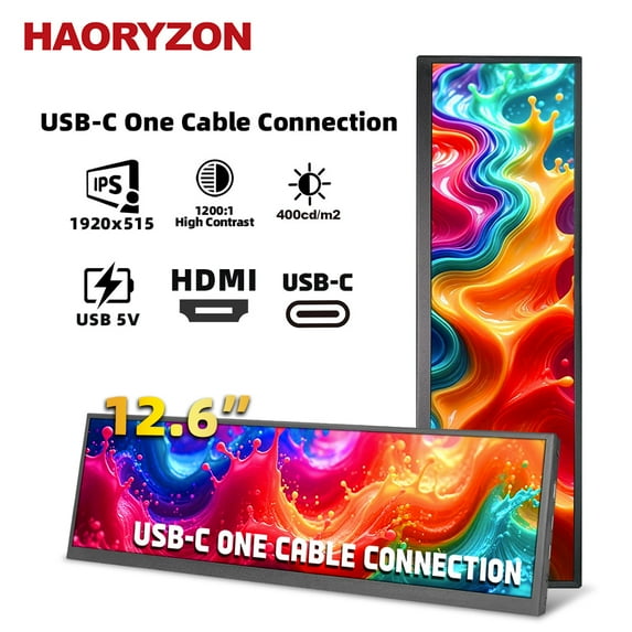 12.6 Inch Stretched Bar LCD Display 1920x515 IPS Monitor 170° Full View Angle 1200:1 Contrast ...