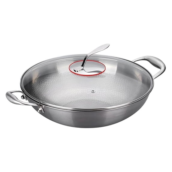 12.6 Inch Titanium Hammered Wok with Double Handles, Frying Pans ...