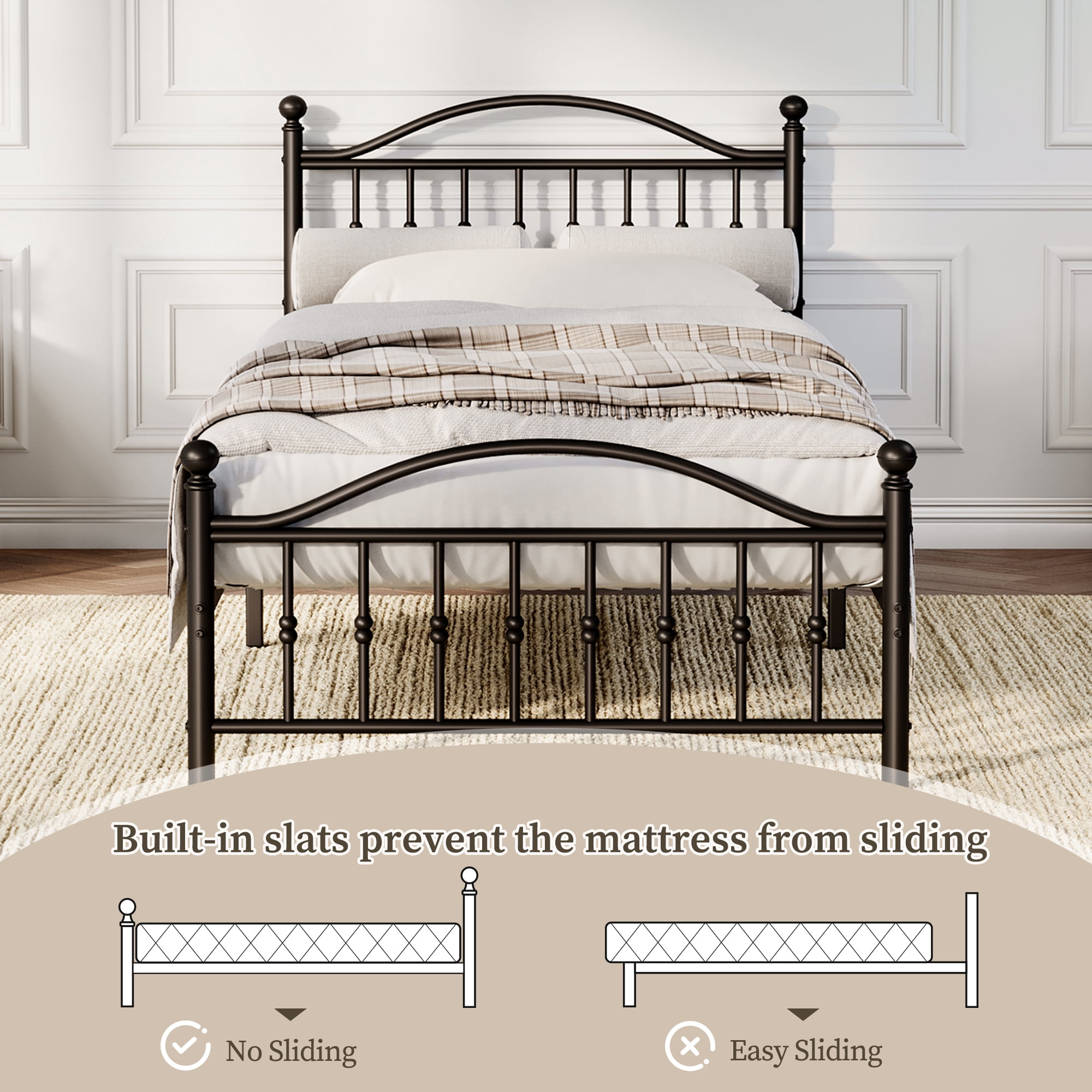 12.6 Inch Twin Size Metal Bed Frame with Vintage Circular Headboard ...