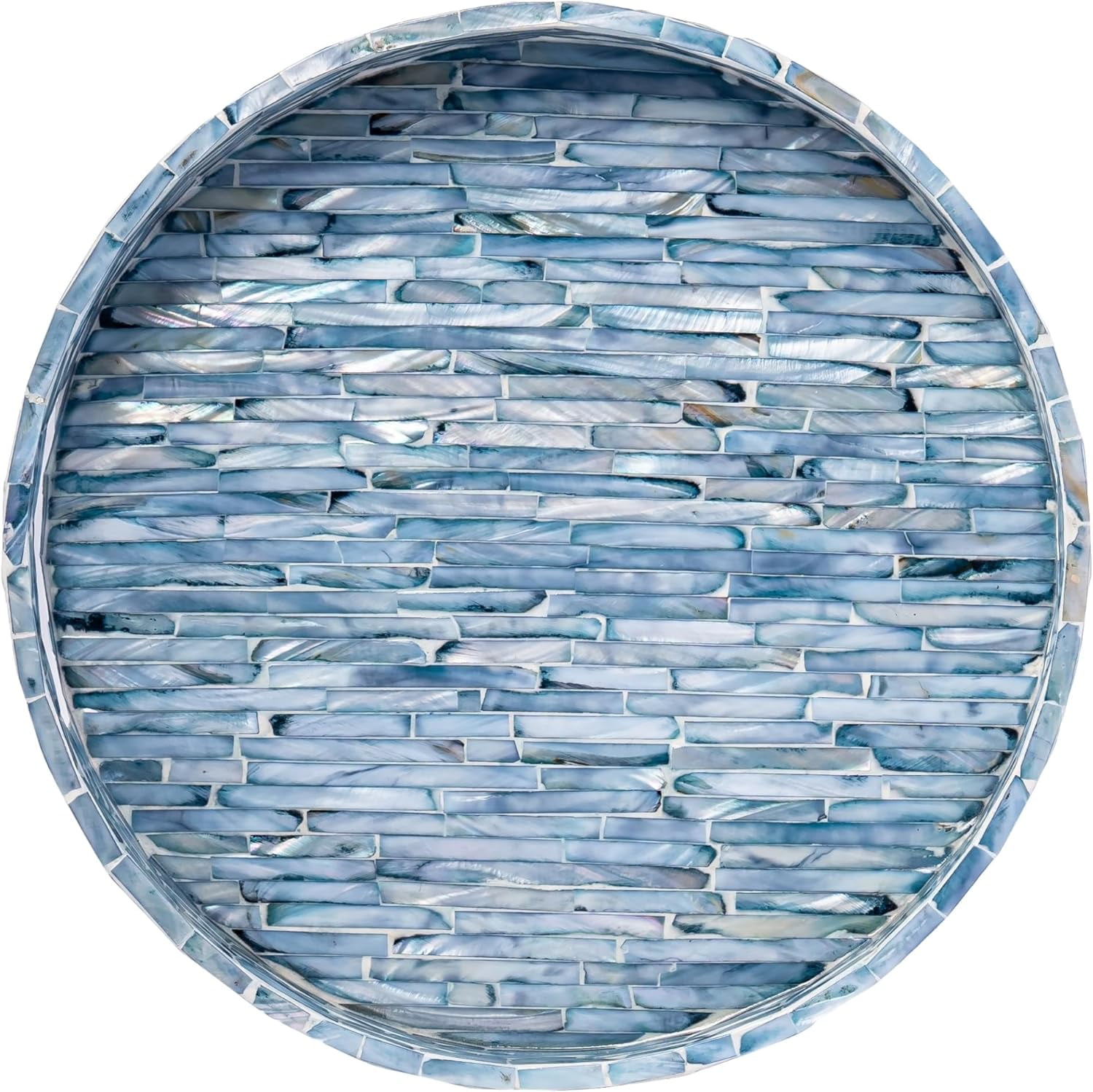 12.6” Mother of Pearls Lacquer Inlaid Round Serving Tray with Handles ...