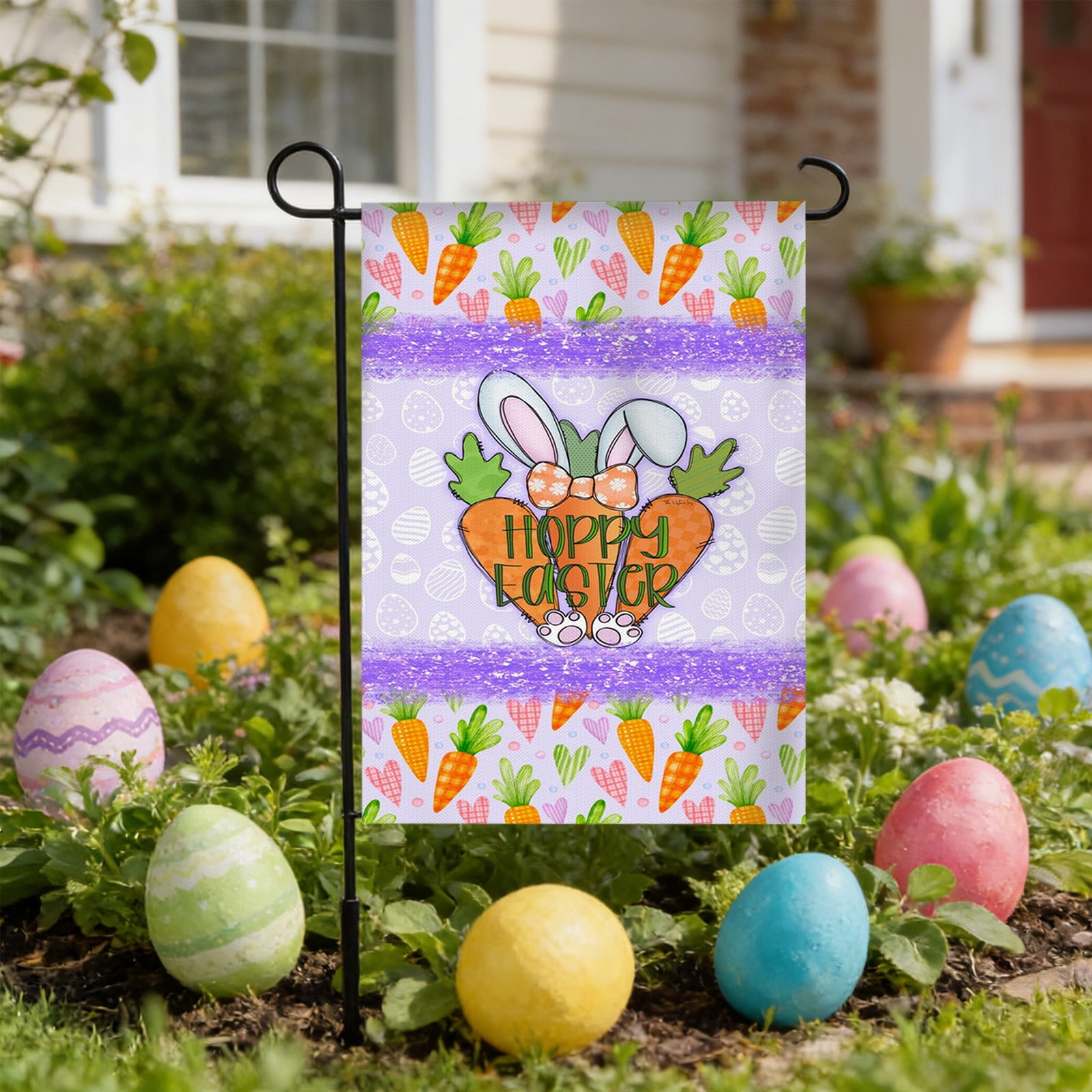 12.6" X 18.5" Happy Easter Garden Flag, Cute Bunny Rabbit Easter Eggs ...