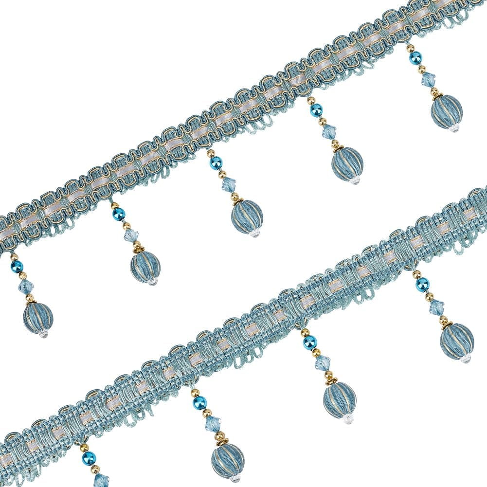 12.6 Yards/11.5m Light Blue Beaded Fringe Trim 3.7 Inch Wide Decorative ...
