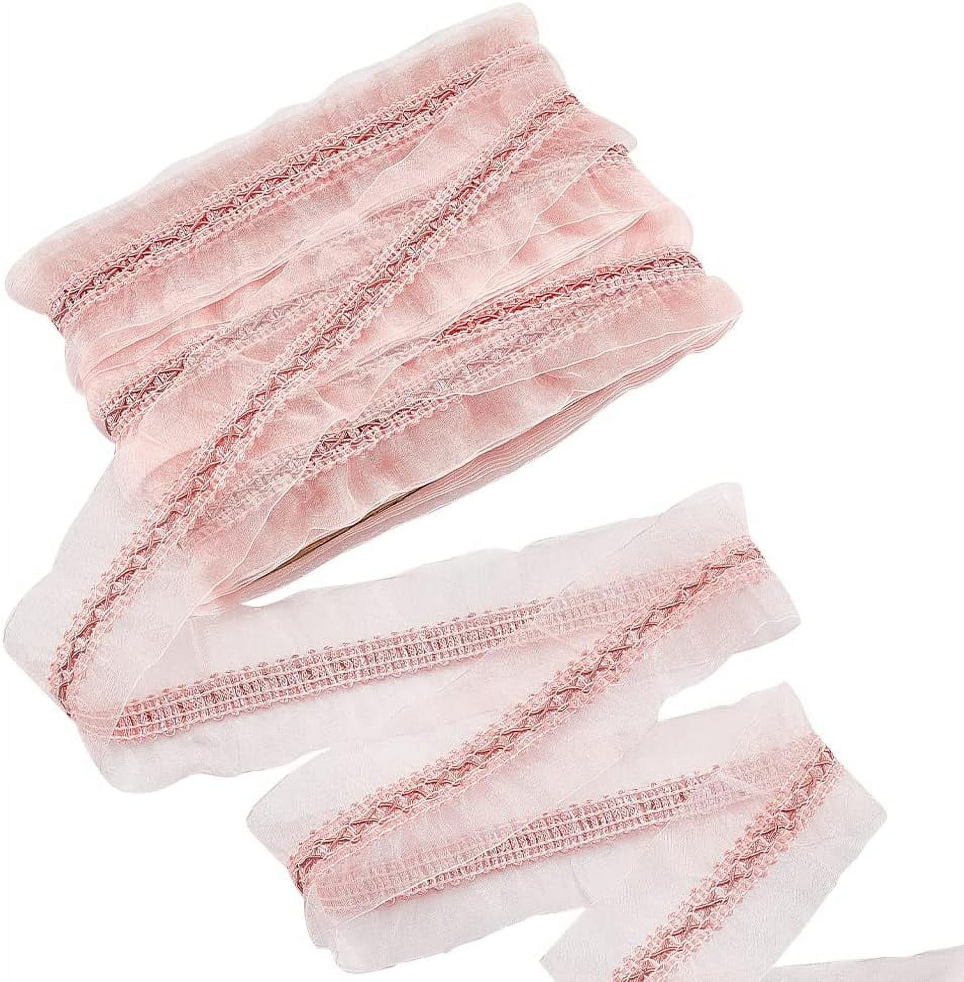 12.6 Yards Pink Double Ruffle Trim 2-1/8 Inch Organza Ruffled Lace ...