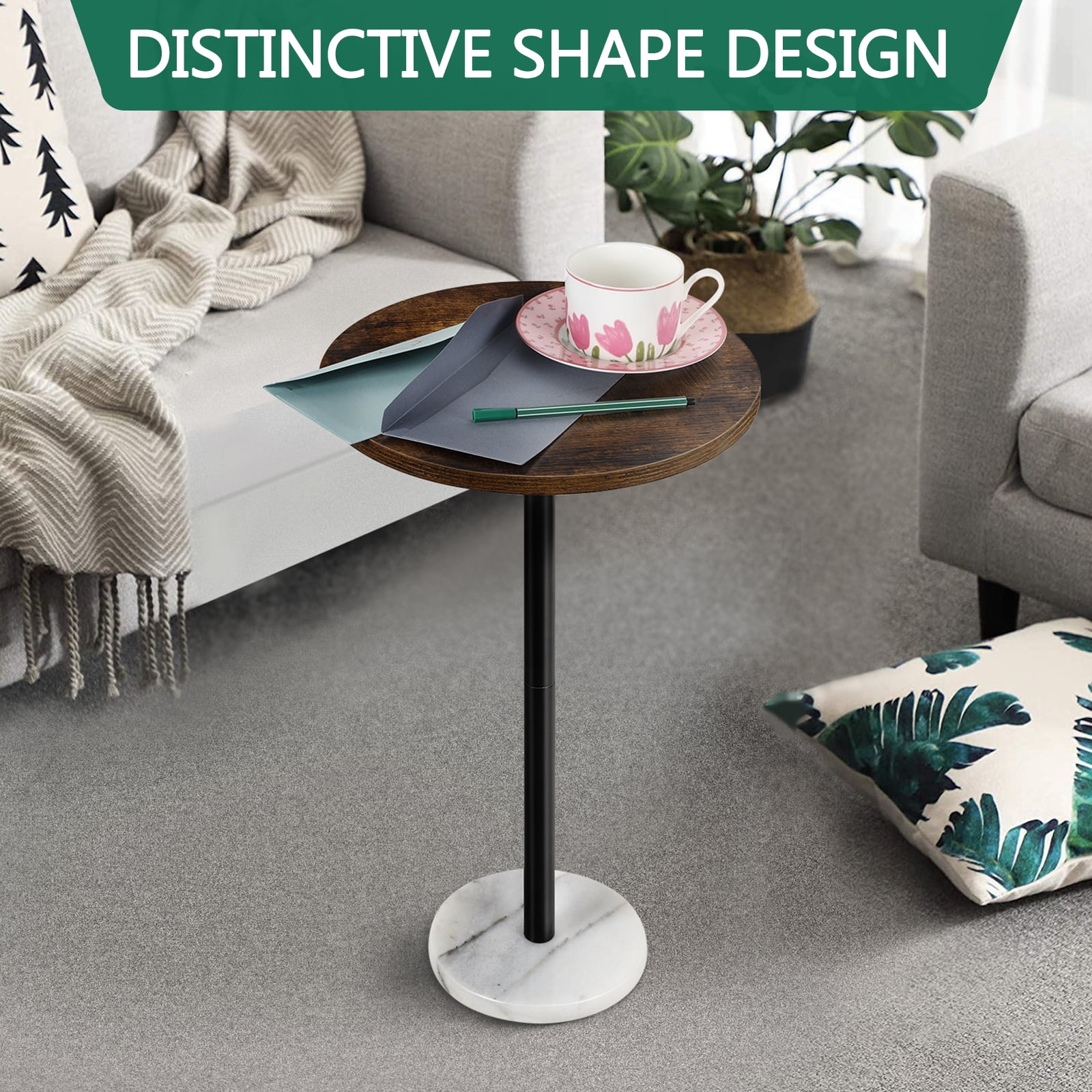 12.6-inch Width Small Brown Round Table with white base - Walmart.com