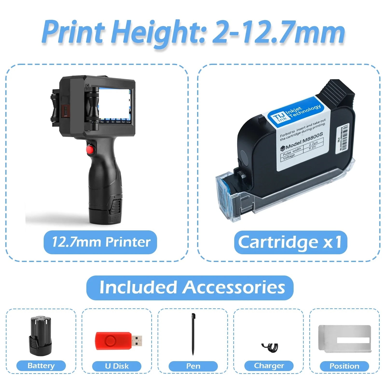 12.7/25.4mm Handheld Inkjet Printer For QR Barcode Batch Date Number ...