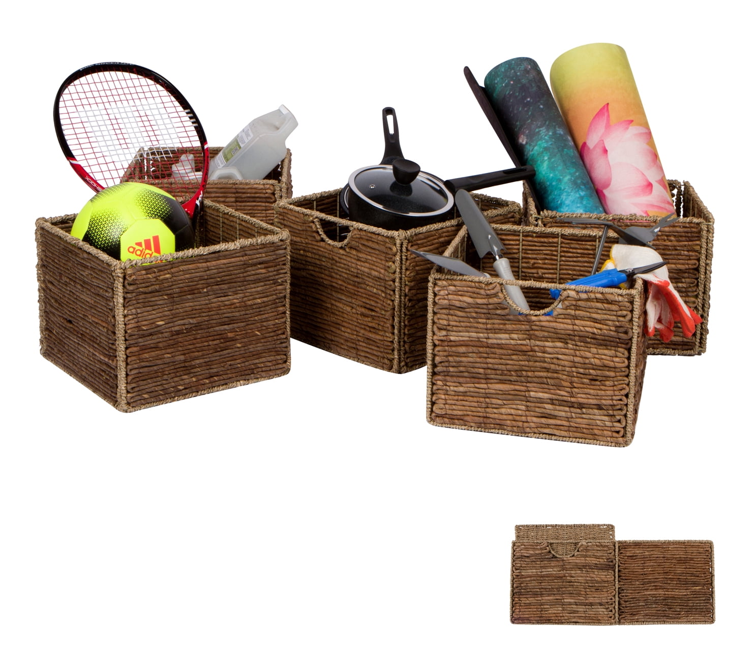 Trademark Innovations Foldable Seagrass Banana Leaf Storage Basket Set ...
