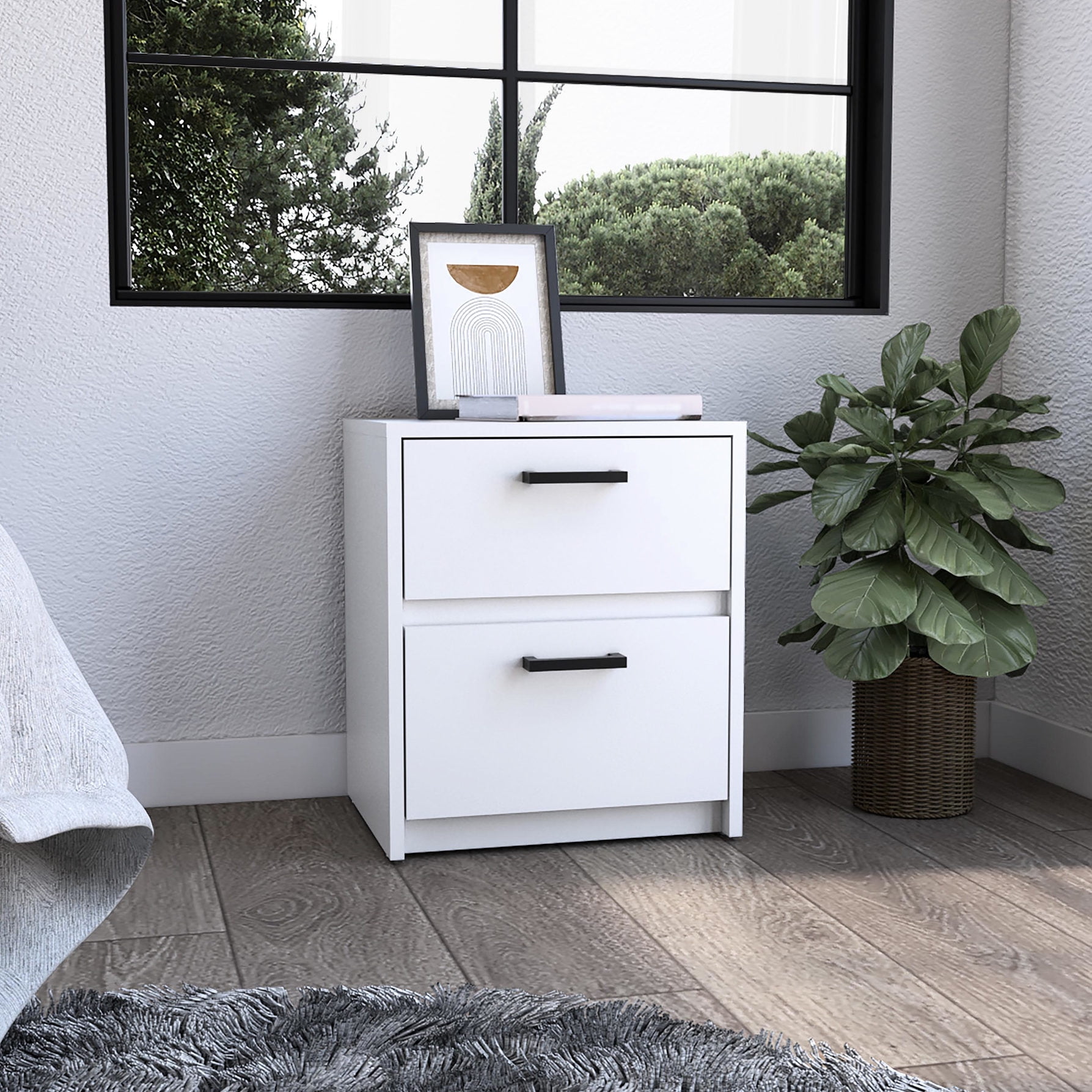 12.72in Deep, White - Two Drawers for Storage - Bedroom Decor ...