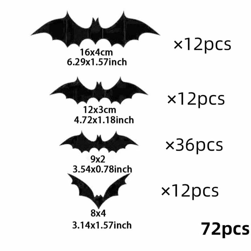 12/72pcs Bats Wall Decor 3D Bat Halloween Decoration Stickers for Home ...