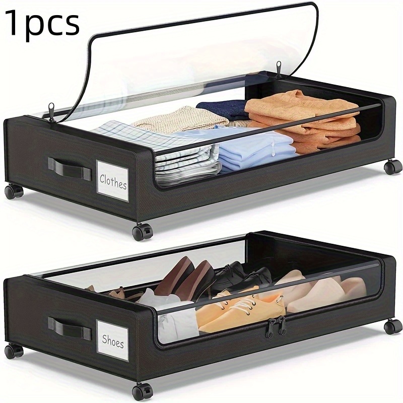 12.7gal Rolling Storage Box - Clear Lid & Wheels for Clothes, Shoes ...