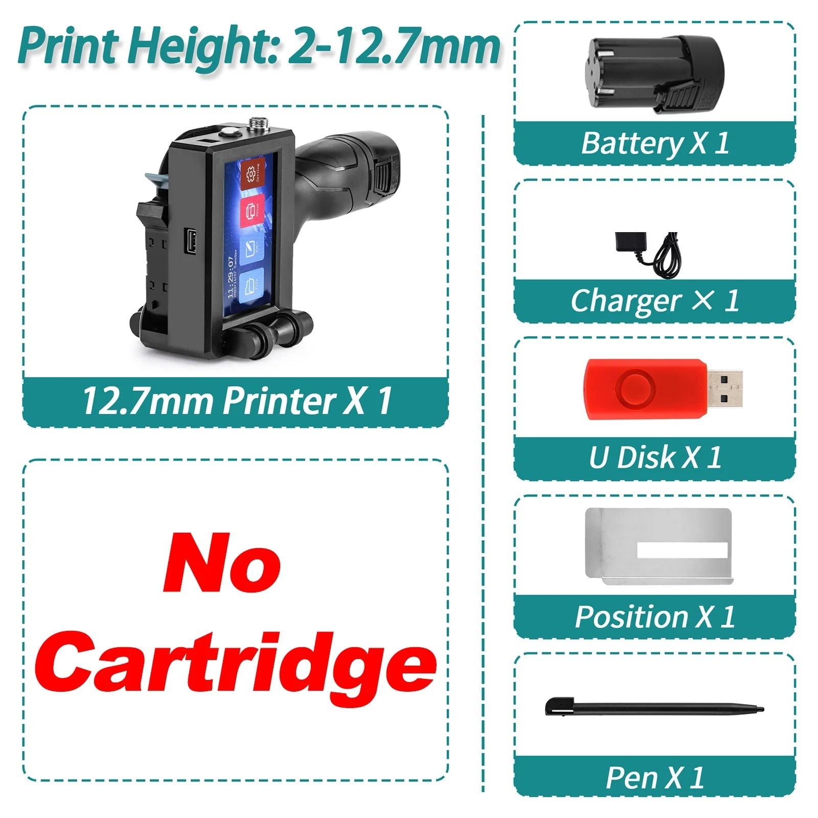 12.7mm Handheld Inkjet Printer Gun With Fast-Drying Ink For Text QR ...