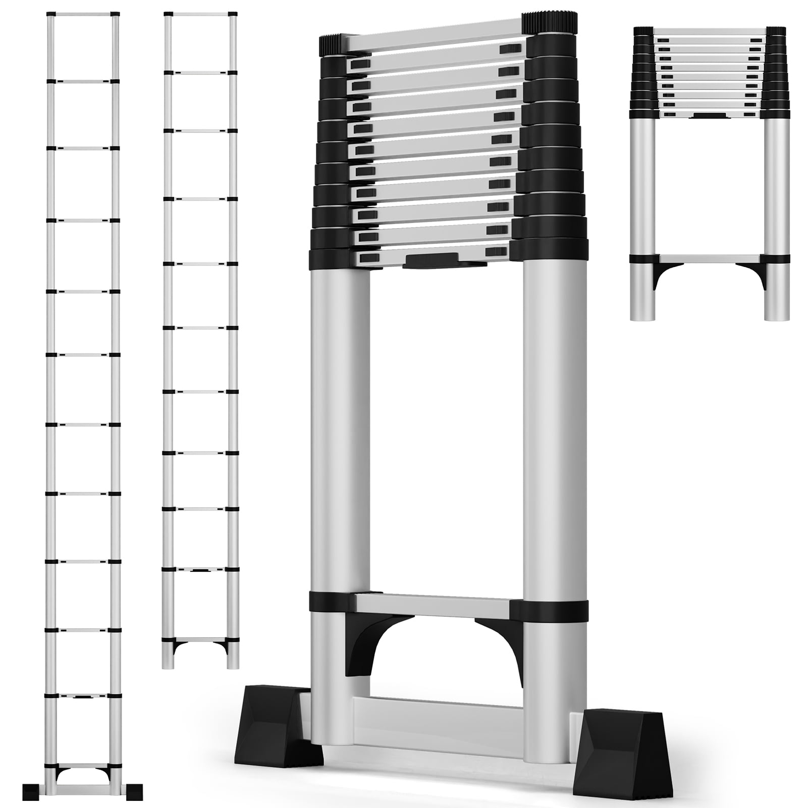 12.8/15.5ft Telescoping Extension Ladder, Stainless Steel Folding ...