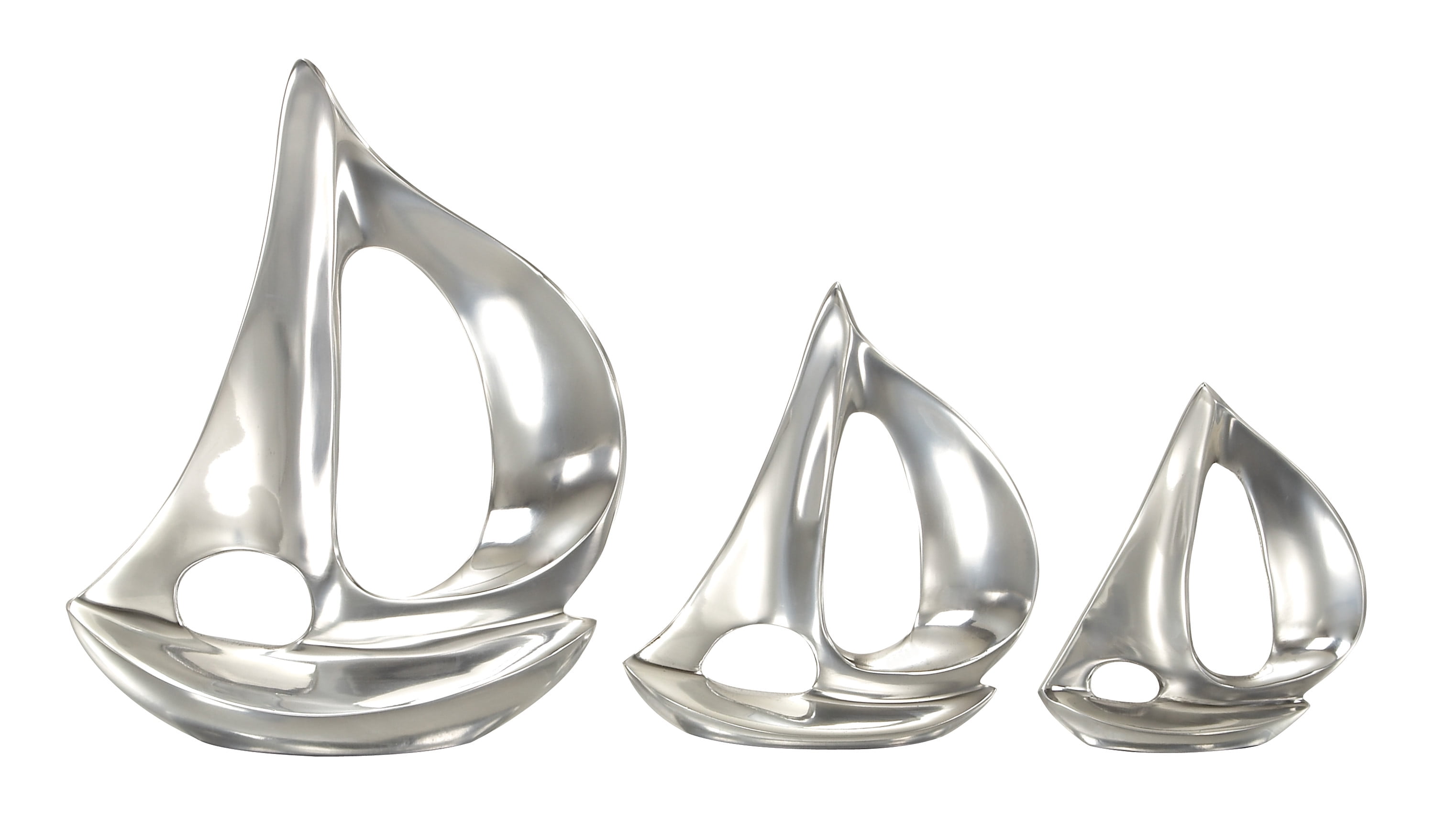 12", 8", 7"H Silver Aluminum Sail Boat Sculpture, by DecMode (3 Count ...