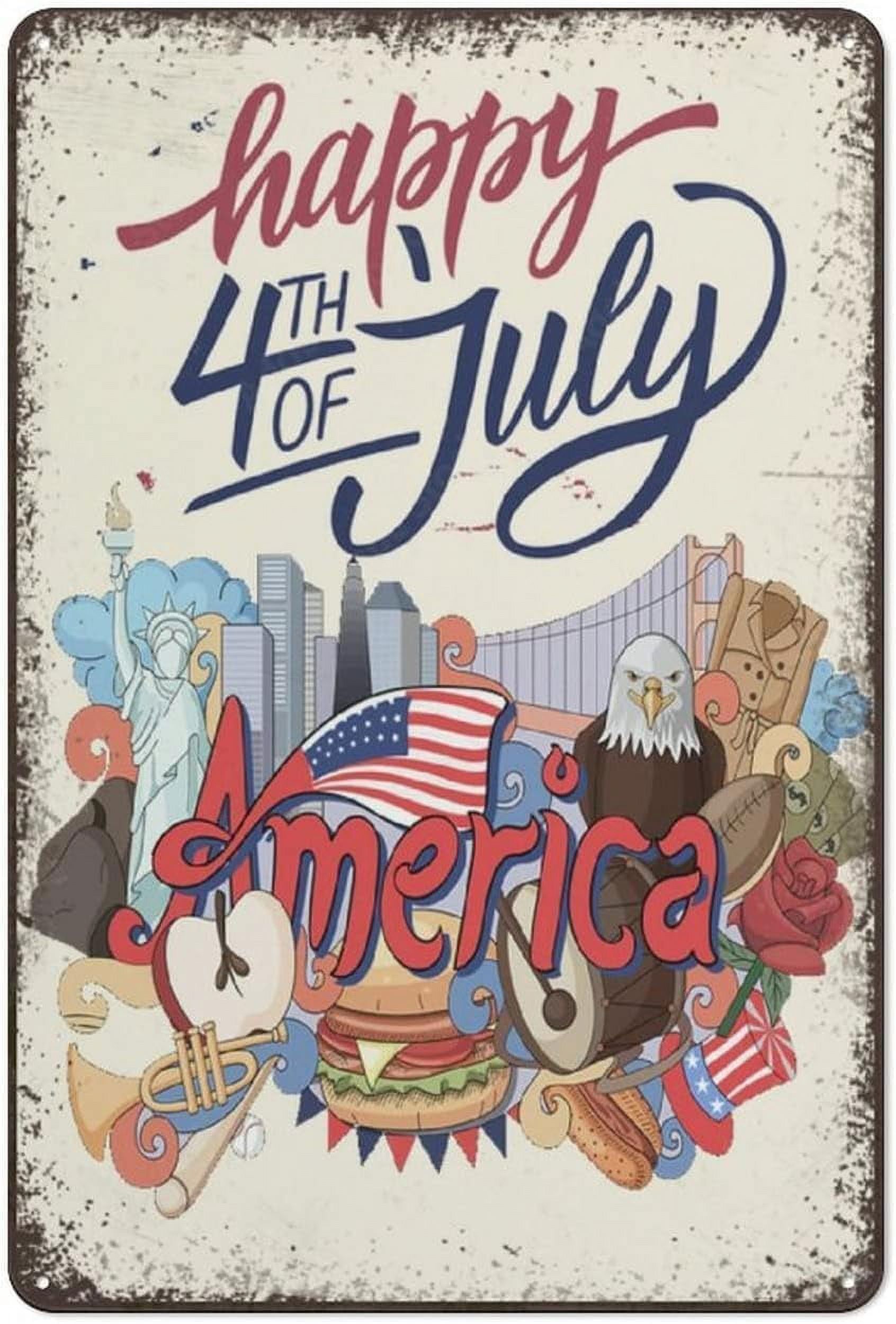 12×8 inch 4th Of July Patrioctic American Flag,Nostalgia Tin Sign,Eagle ...