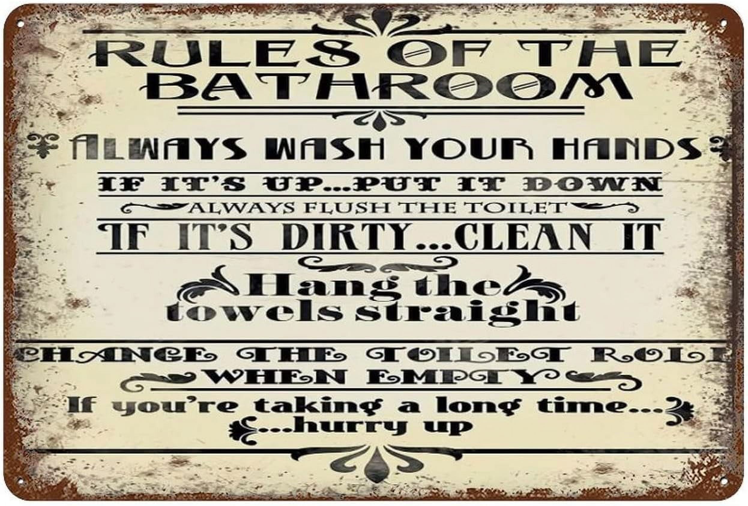 12×8 inch Bathroom Rules Sign,Farmhouse Decor Wall Art Vintage Metal ...