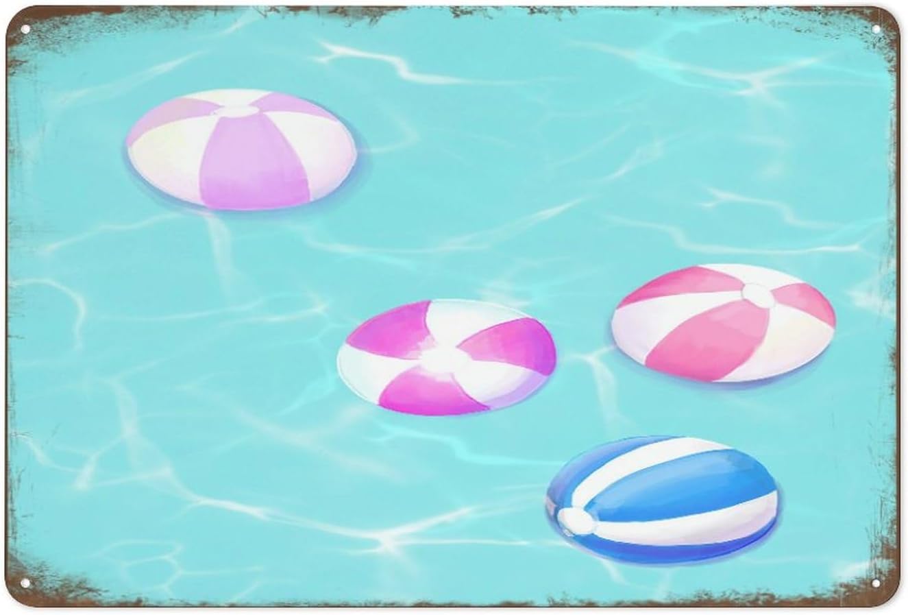 12×8 inch Beach Balls Fine Art Pool,Summer Art,Poster,Summer Metal Tin ...