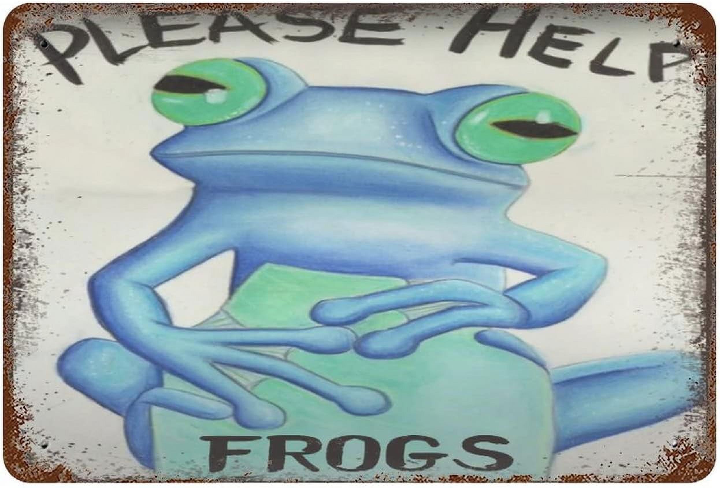 12×8 inch (Blue green) please help frogs Frog Mushroom Decor Vintage ...