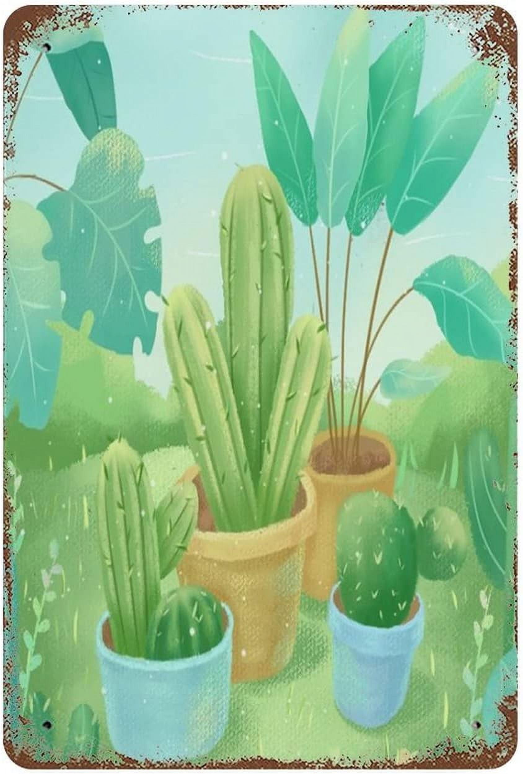12×8 inch Cactus,flowers and plants Metal Tin Sign Cacti Decor Bathroom ...