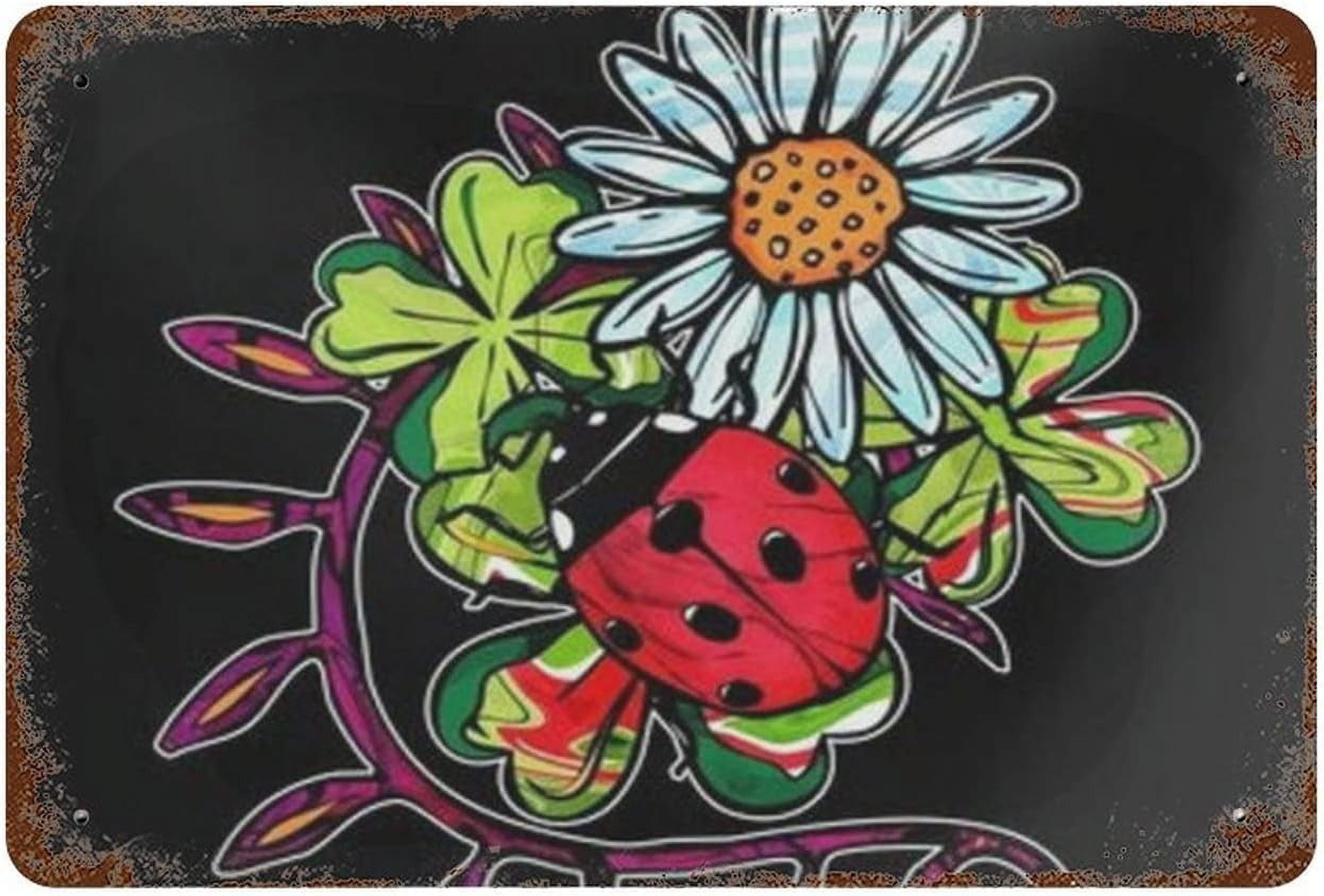 12×8 inch Daisy and ladybug Tin Signs for Wall Decoration for Room ...