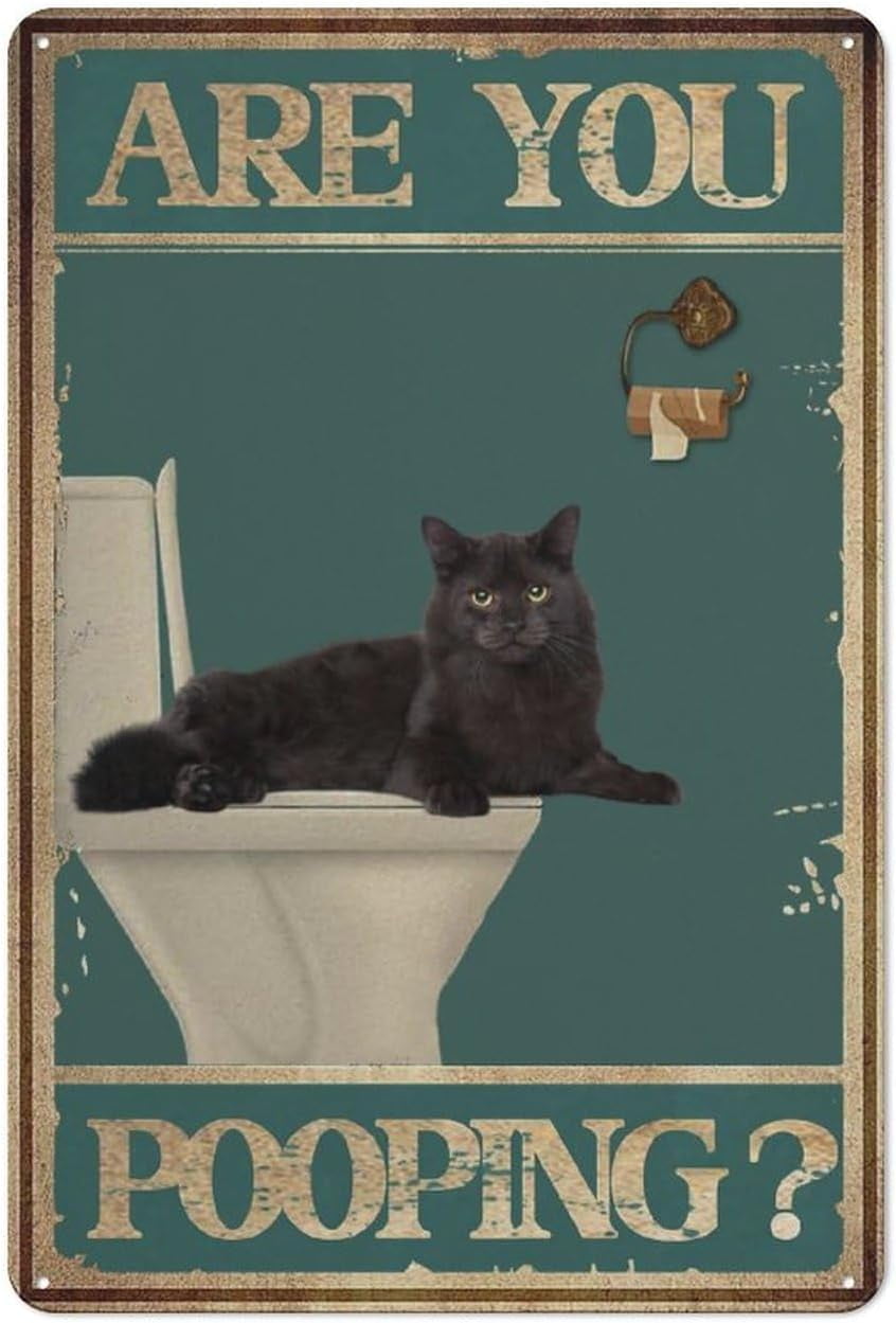 12×8 inch Funny Metal Signs Decor Black Cat Are You Pooping Restroom ...