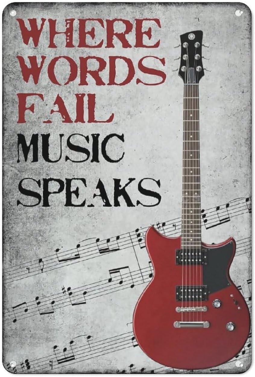 12×8 inch Guitar Tin Sign Where Words Fail Music Speaks Vintage Metal ...