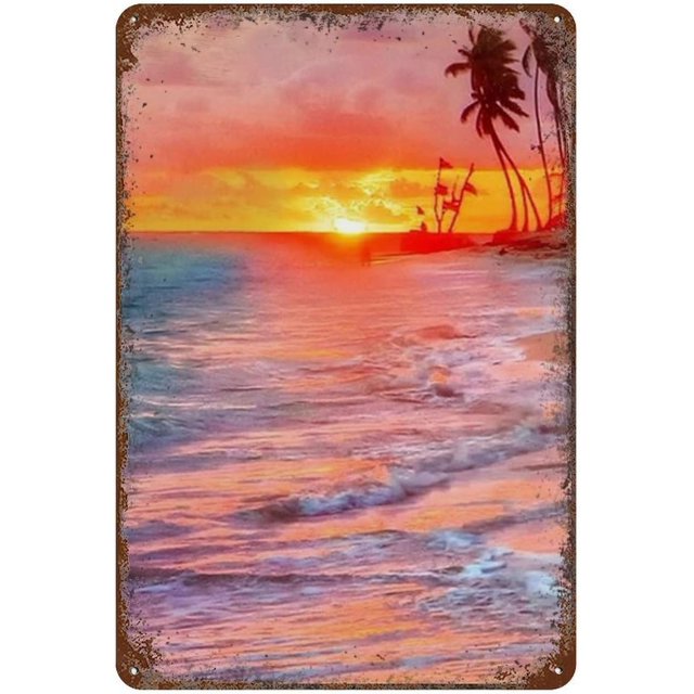 12×8 inch Hawaiian Sunset Beach Hawaii Colorful Sky Wavy Ocean Surface ...
