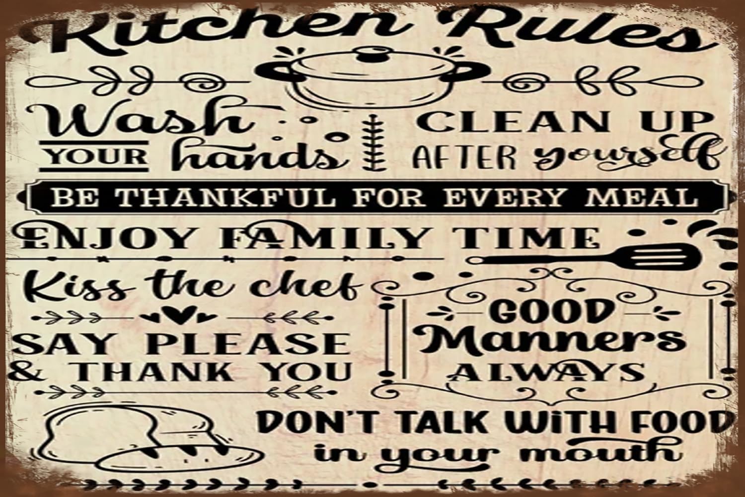 12×8 inch Kitchen Rules Sign Wash Hands Kiss Chef Please Thank You ...