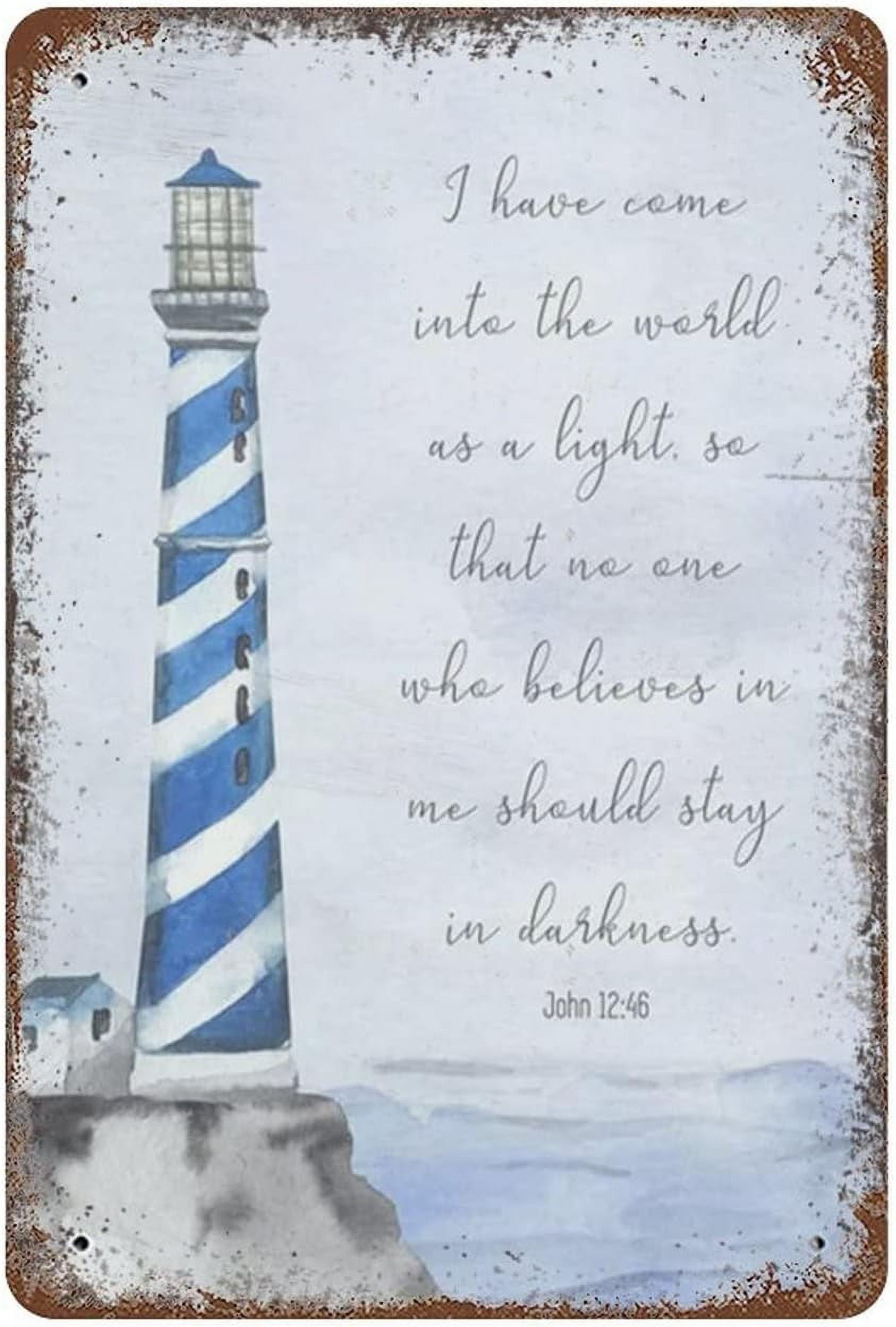 12×8 inch Lighthouse，John 12：46 Farmhouse Decor,Antique Bible Verse ...