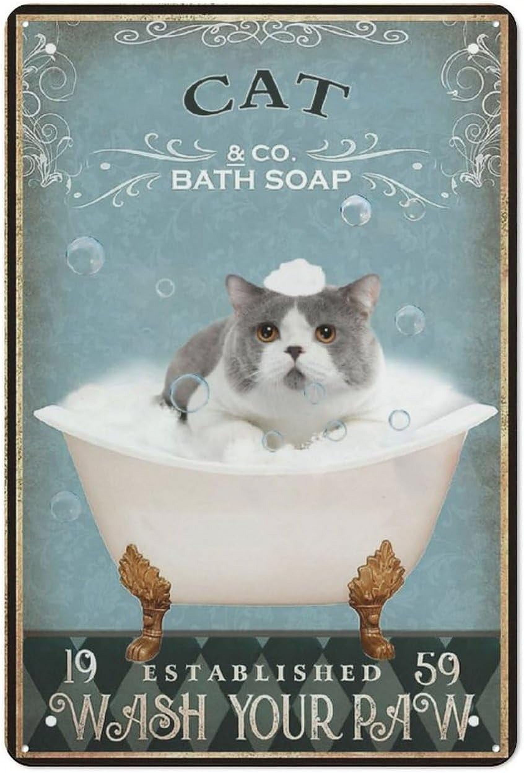 12×8 inch Metal Tin Signs White Cat Bath Soap Retro Signs Vintage ...