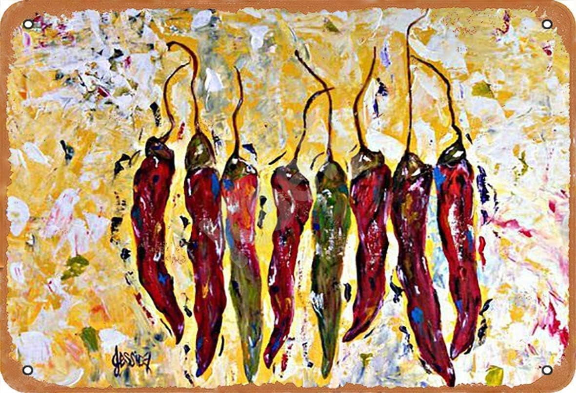 12×8 inch Retro Metal Tin Sign Chili Pepper Hot Spicy Art Iron Vintage Wall Decor Retro Art Tin ...