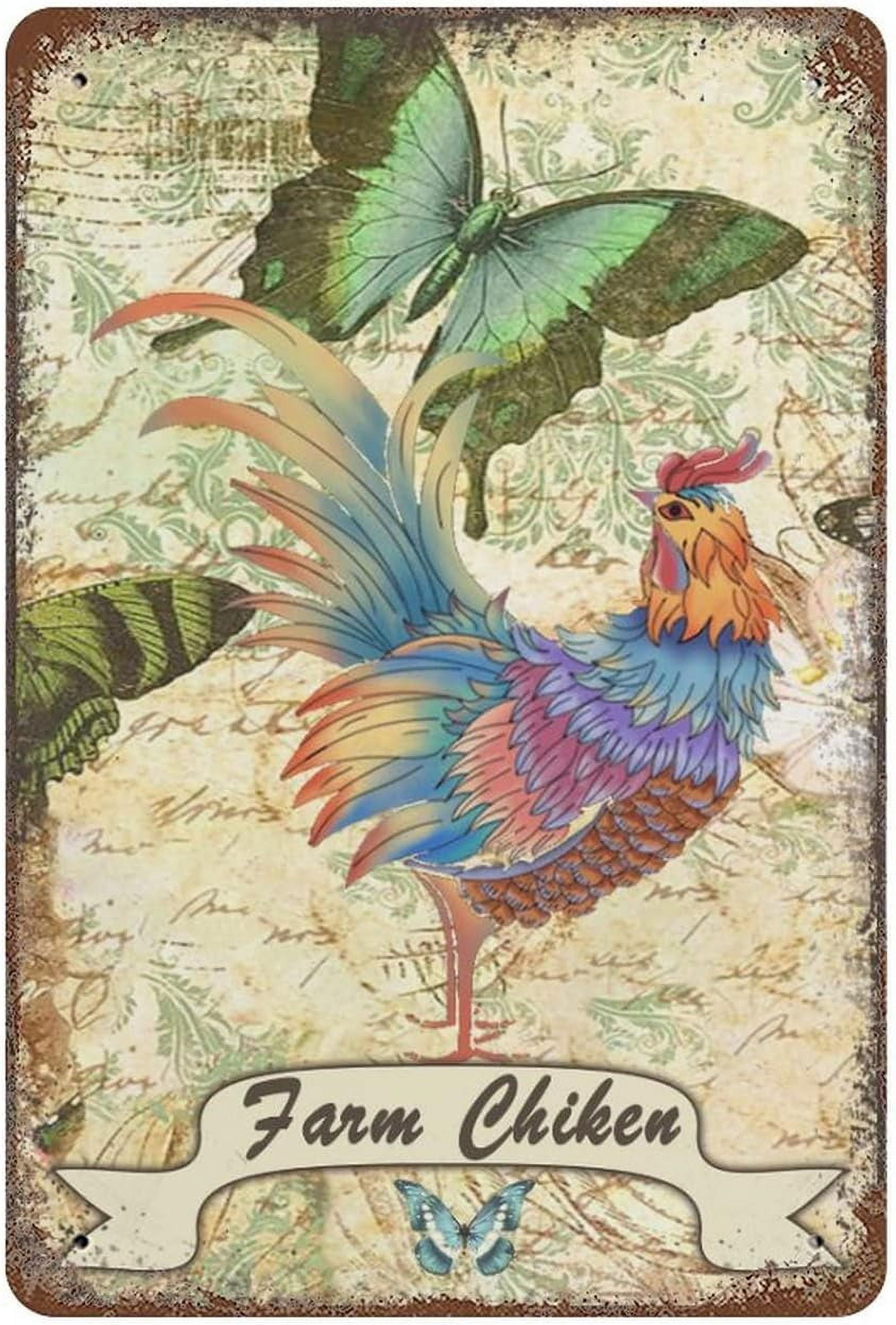 12×8 inch Rooster,Artwork Farm Chiken Rustic Sign Decor Retro Vintage ...