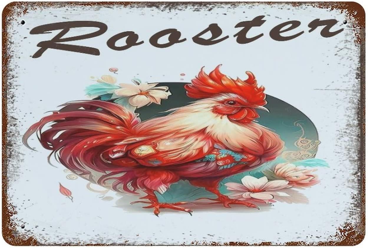 12×8 inch Rooster Garden Decor Rustic Sign Decor Retro Vintage Metal ...