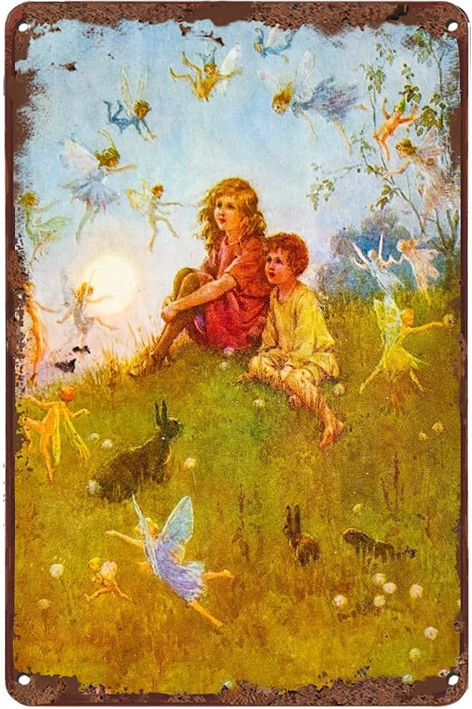 12×8 inch Vintage Tin Sign Fairy Vintage Easter Fairyland Water Lily ...