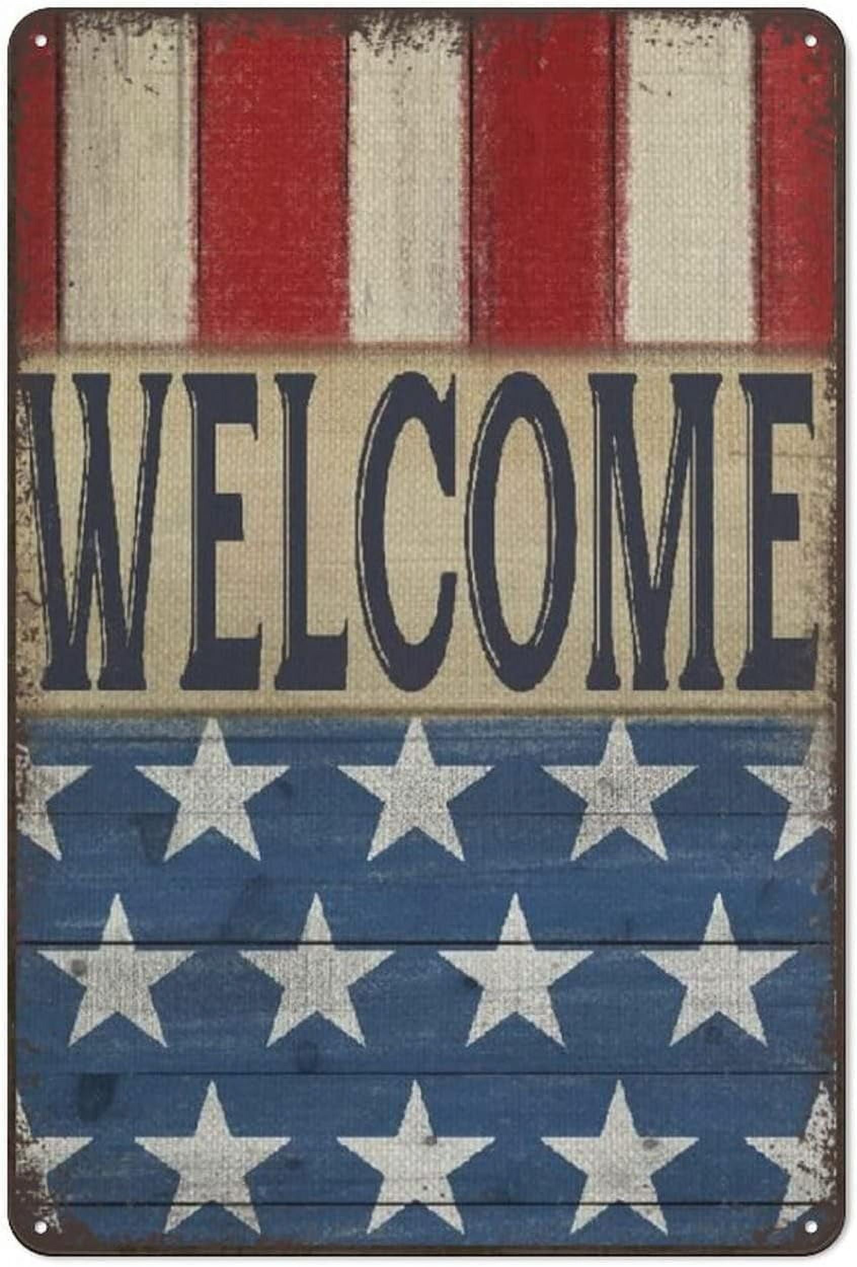 12×8 inch Welcome Sign Retro Metal Tin Sign 4th Of July America Stars ...