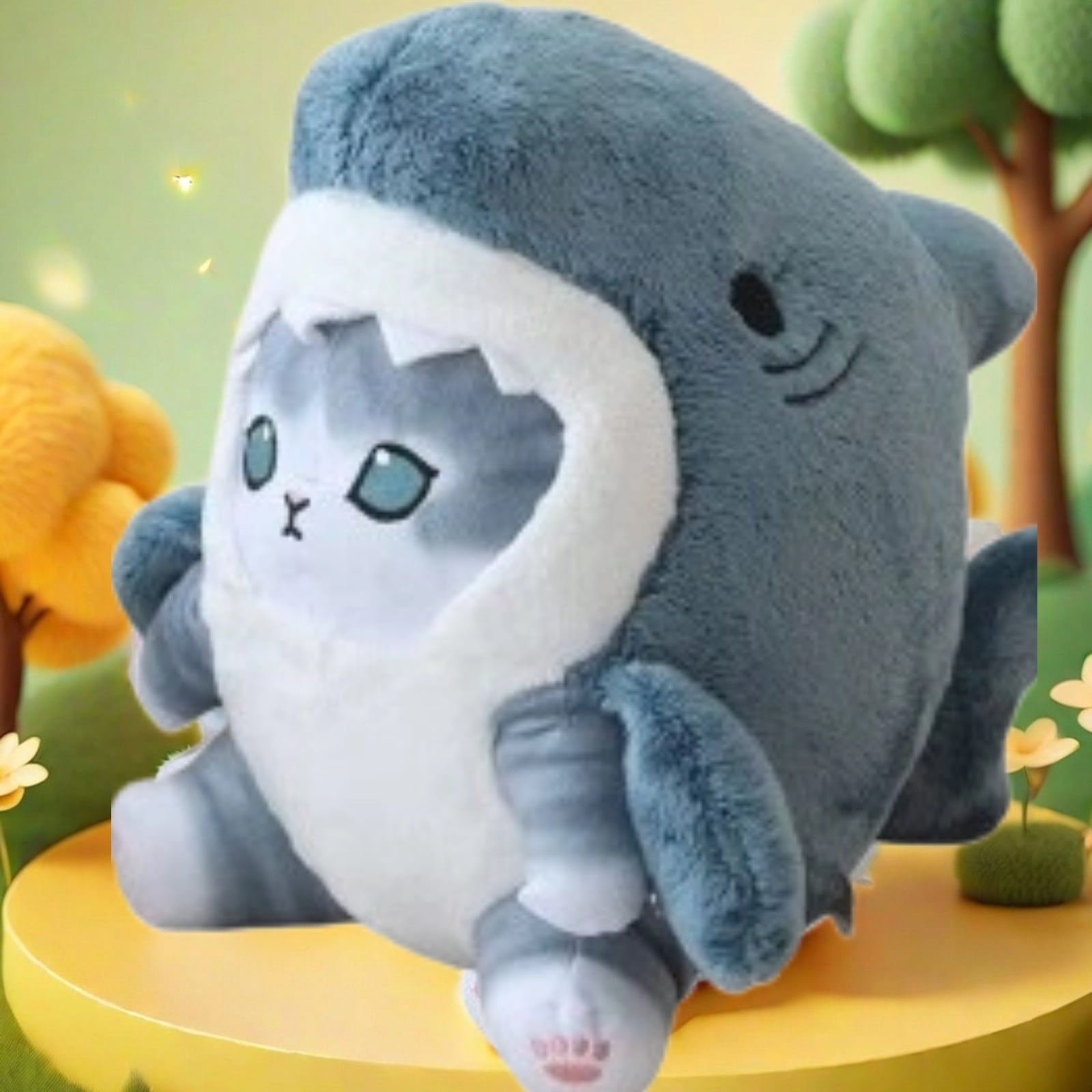 12.99'' Cute Shark Cat Plush Toy Fried Shrimp Cat Stuffed Animal ...