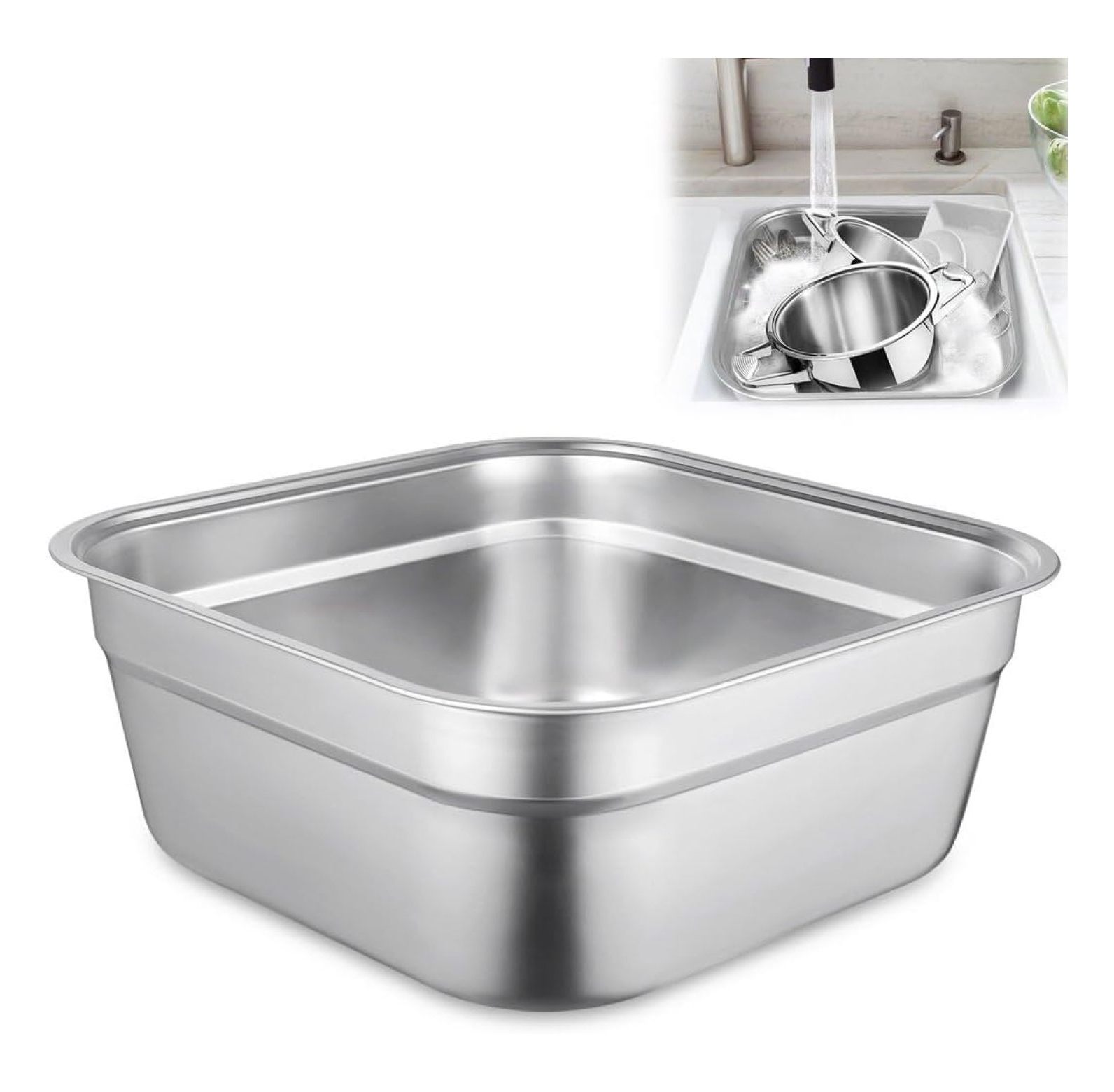 12.99'' Large Kitchen Sink Dish Tub, Durable Stainless Steel Vegetable ...