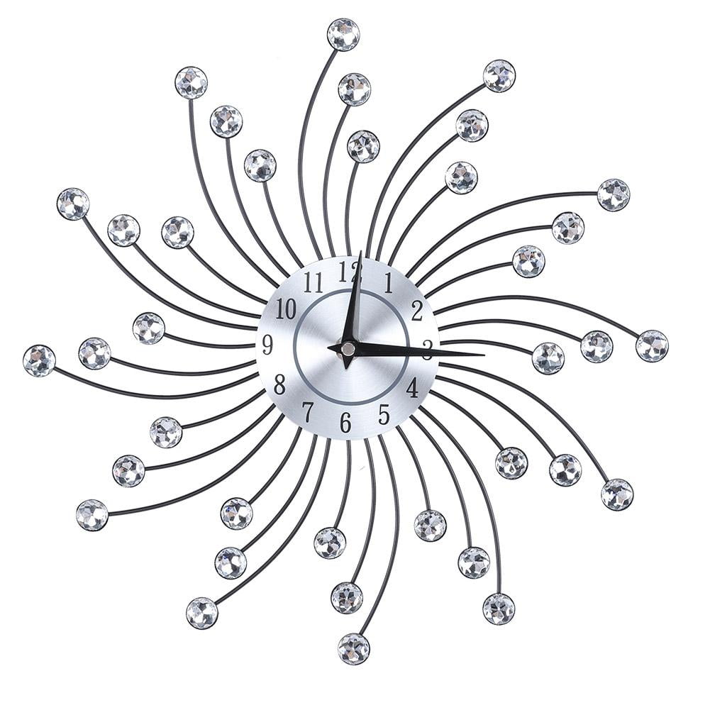 12.99in Sparkling Bling Metallic Silver Flower-Shaped Wall Clock for ...