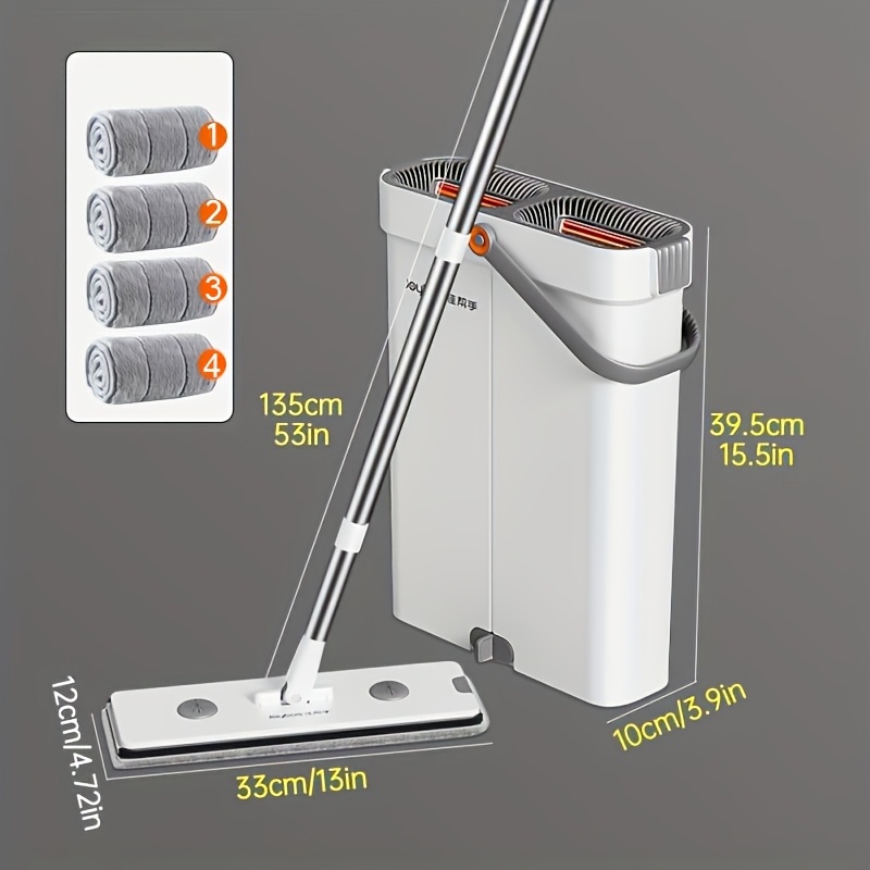 12.99inch Microfiber Flat Mop And Bucket Set Floor Cleaning System, Wet ...