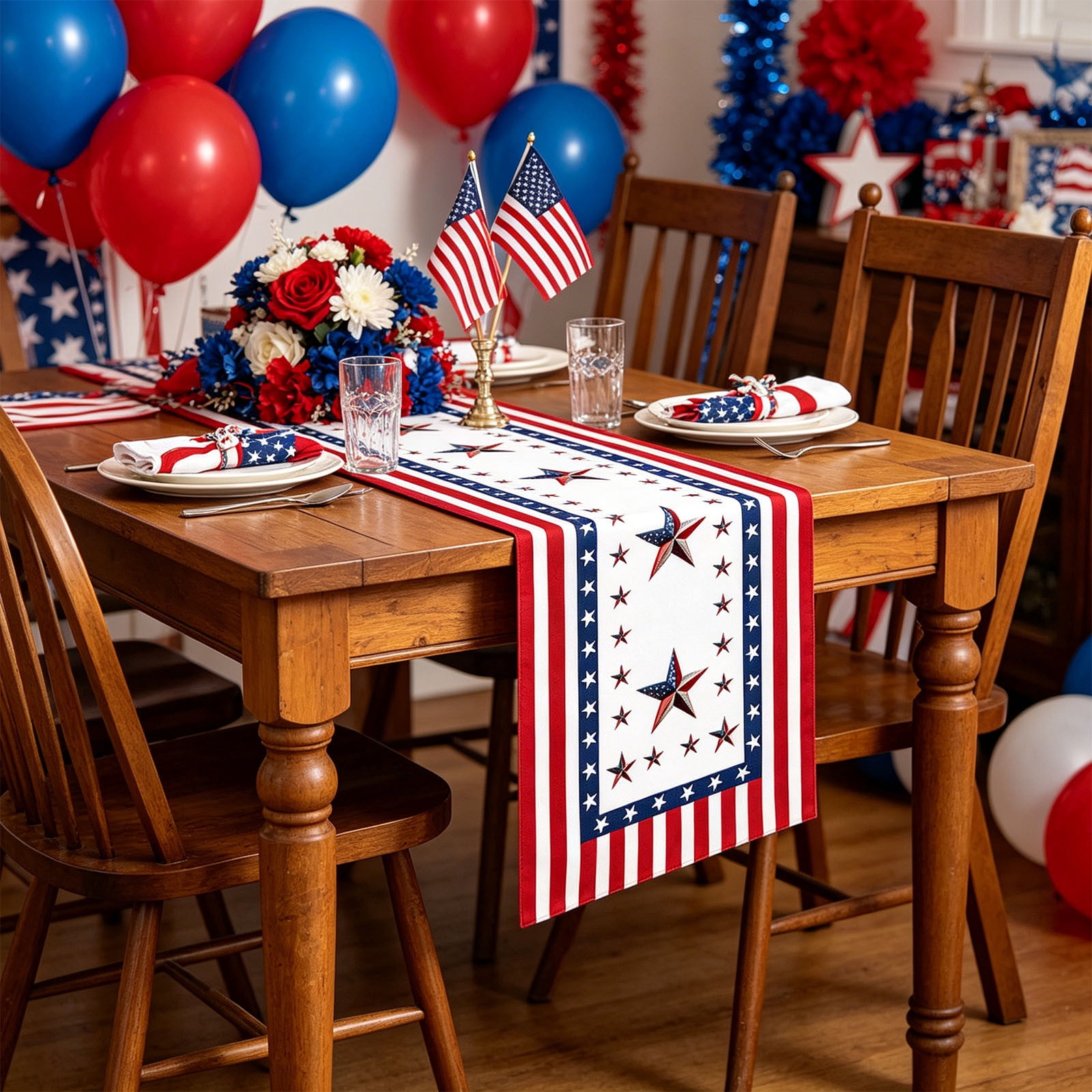 12.99x72.05 Inch Table Flag Runner, Independence Day Dining Table Tea ...