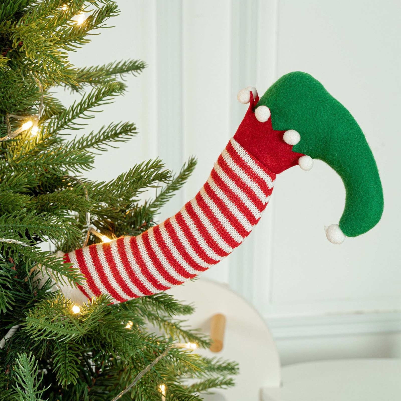 12.9Inch Christmas Elf Legs Picks, Feet Tree Ornaments, Striped Plush ...