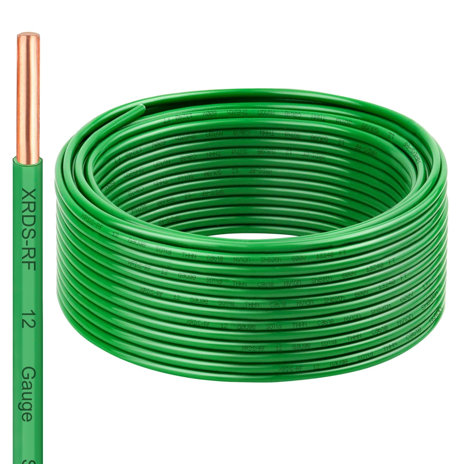 12 AWG THHN Wire 25FT – Single Bare Copper Conductor, Green Electrical ...