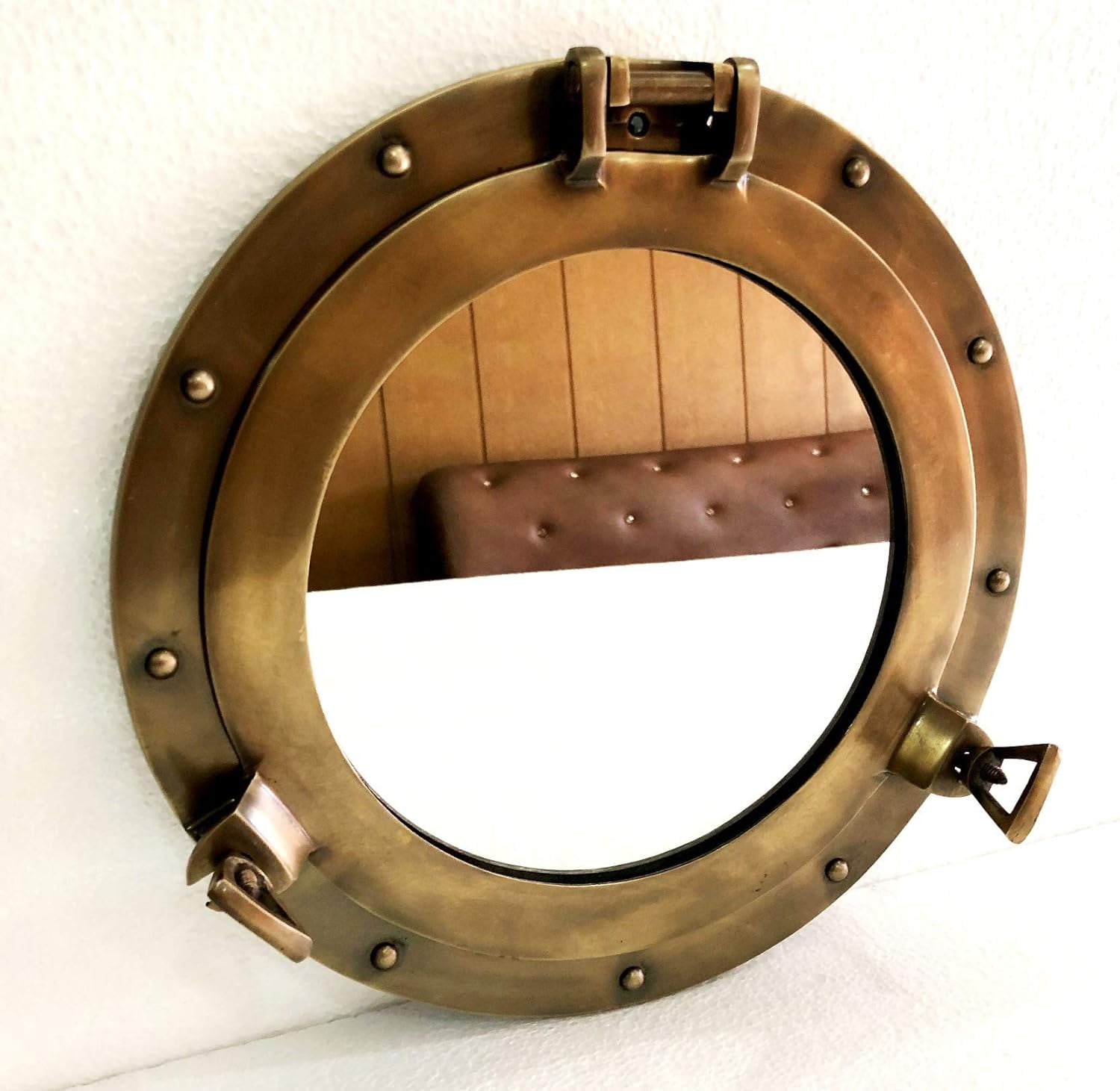 12" Antique Brown Finish Canal Boat Porthole-Window Ship Round Mirror ...