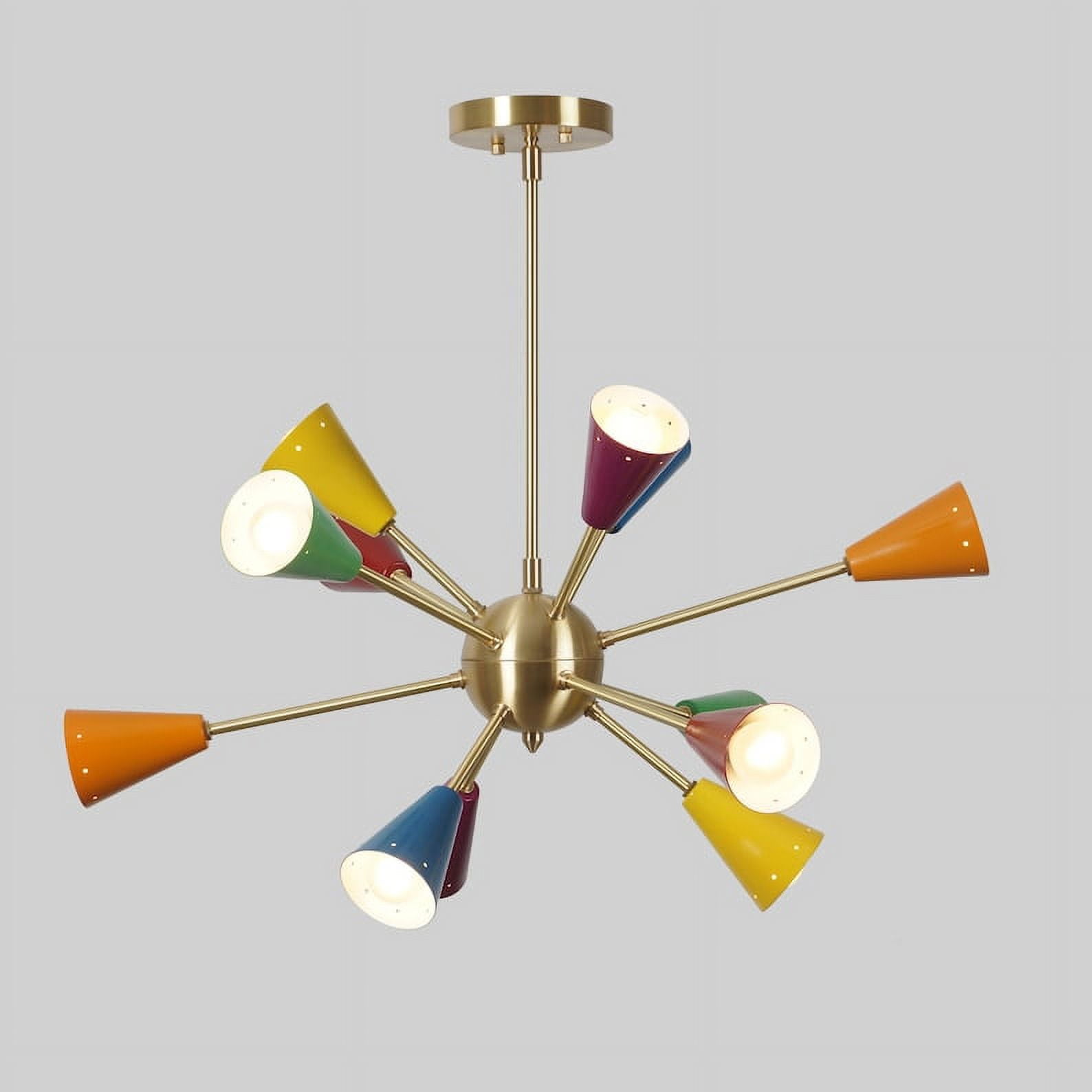 12 Arm Multi Color Shade Brass Sputnik Chandelier Light Fixture Mid ...